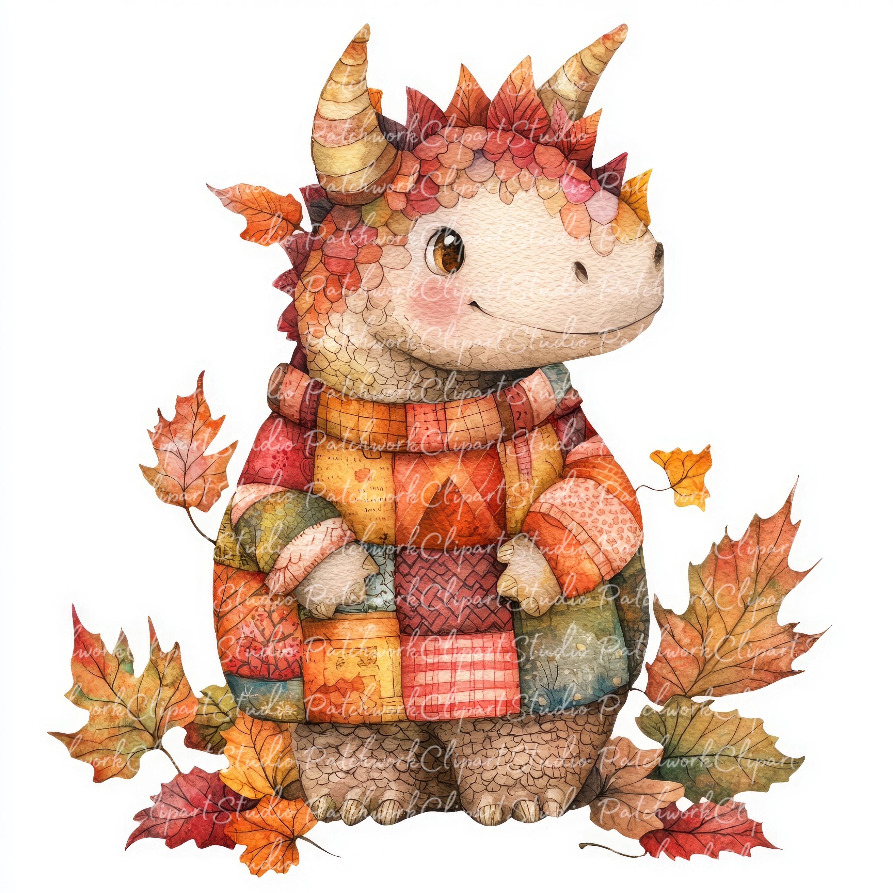 10 Autumn Dragon Clipart Bundle, PNG & JPG, Printable Patchwork, Dragon ...