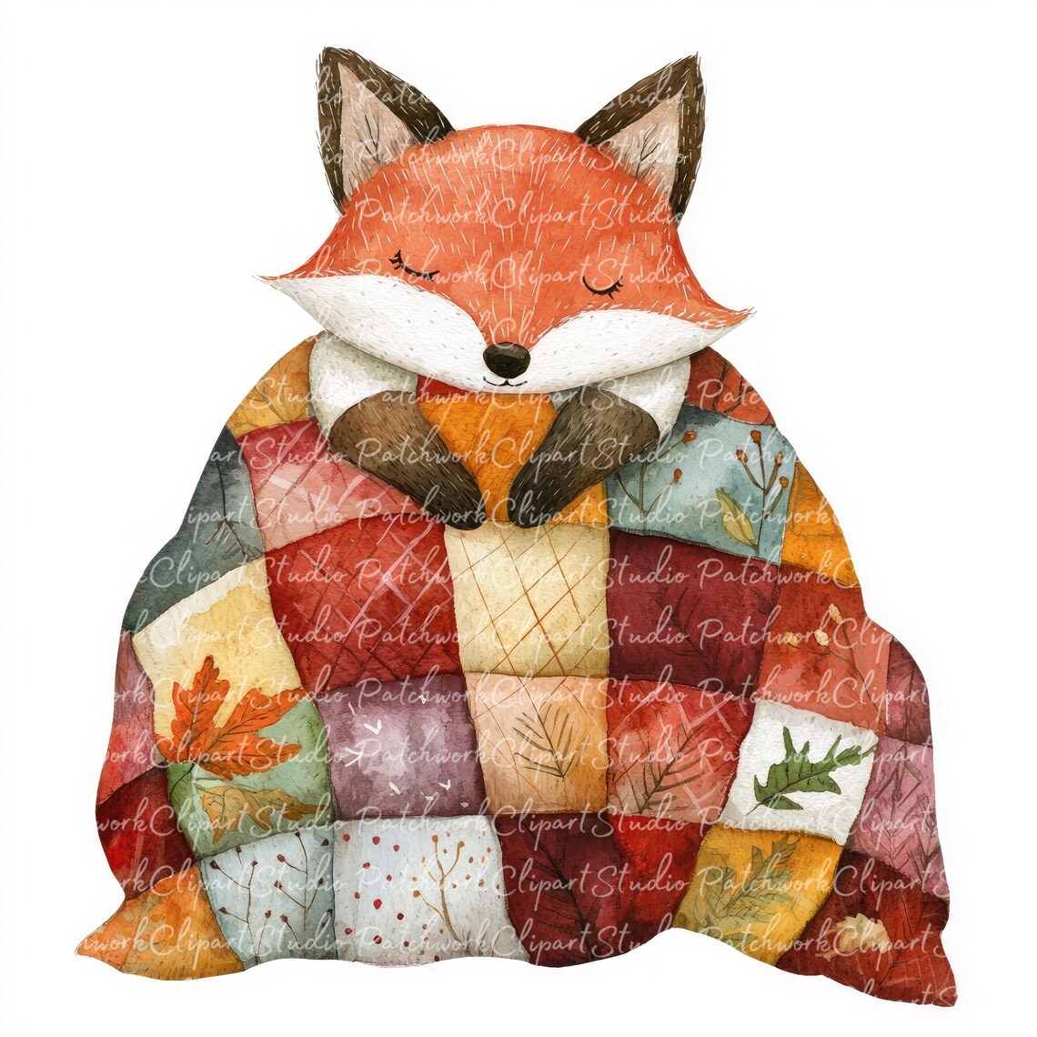 10 Autumn Fox Clipart Bundle, PNG & JPG, Printable Patchwork, Fox in ...