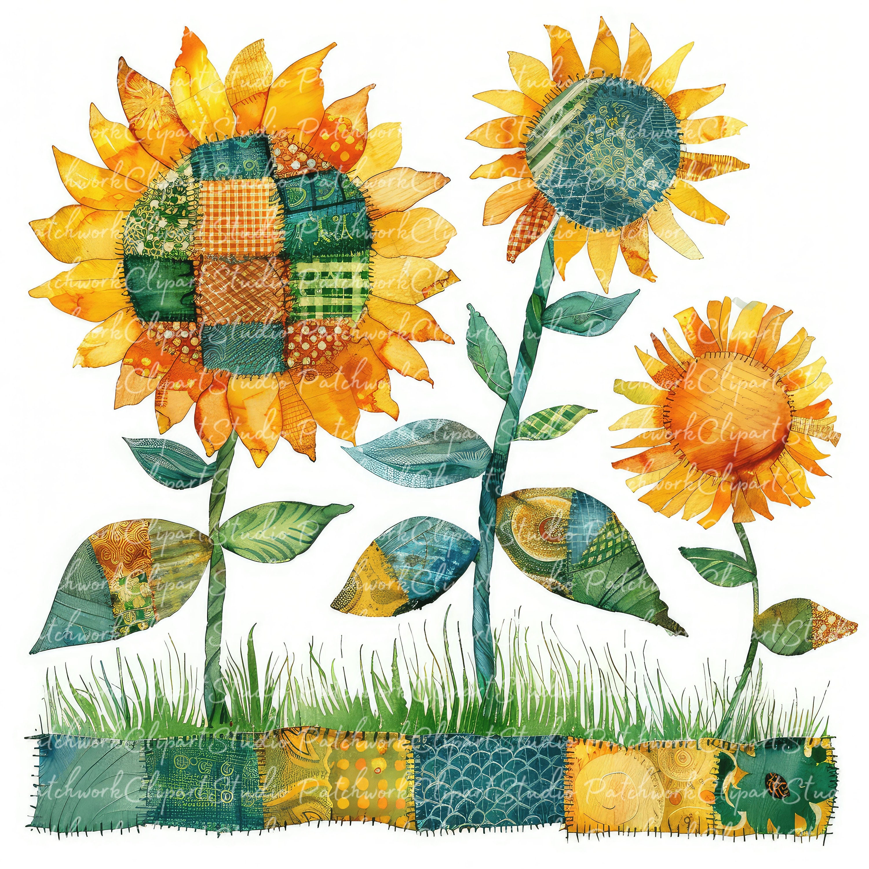 10 Sunflower Field Clipart Bundle, PNG & JPG, Printable Patchwork ...