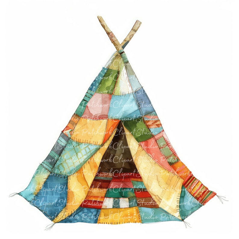 10 Tent Clipart Bundle, PNG & JPG, Printable Patchwork Tents ...