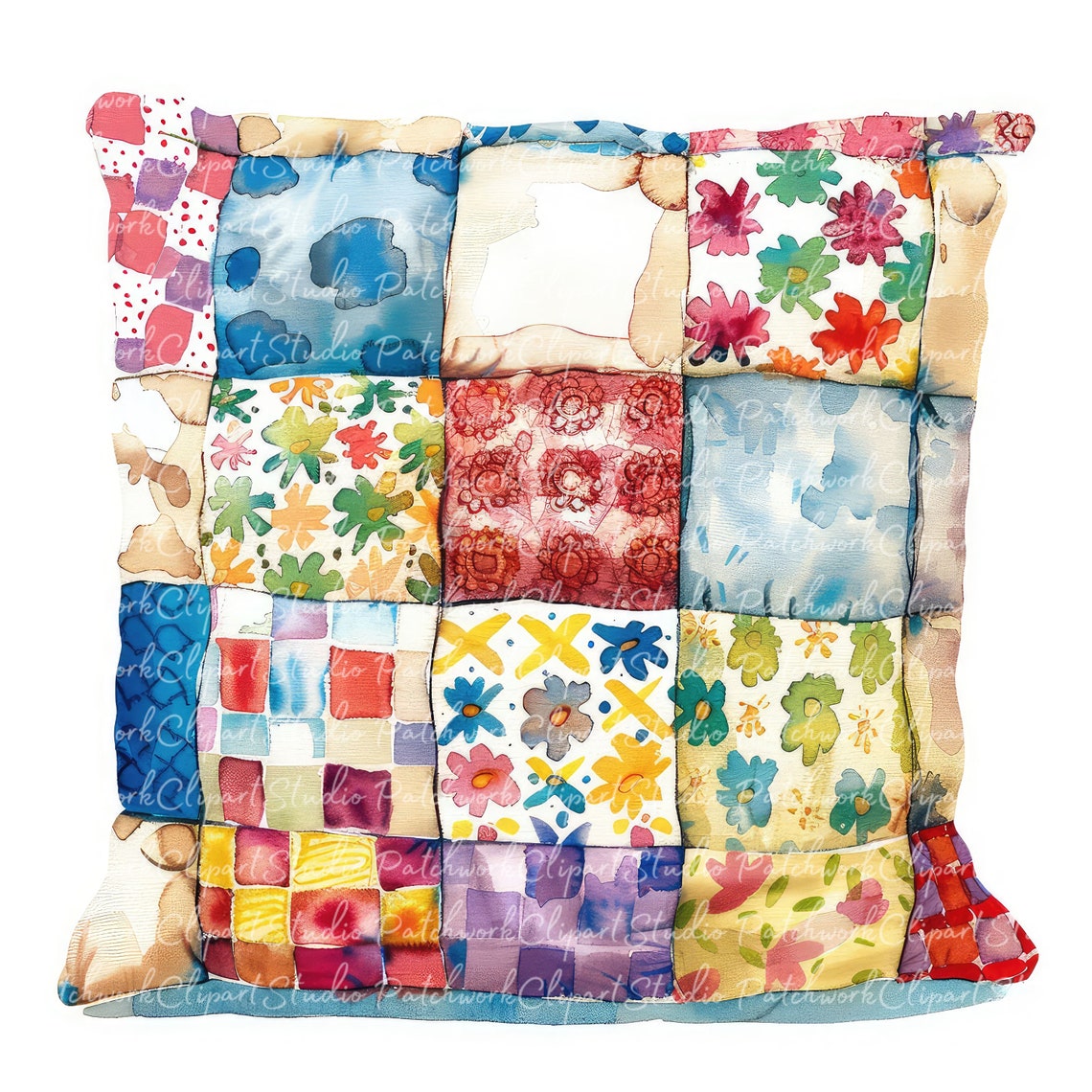 10 Pillows Clipart Bundle, PNG & JPG, Printable Patchwork Pillow ...