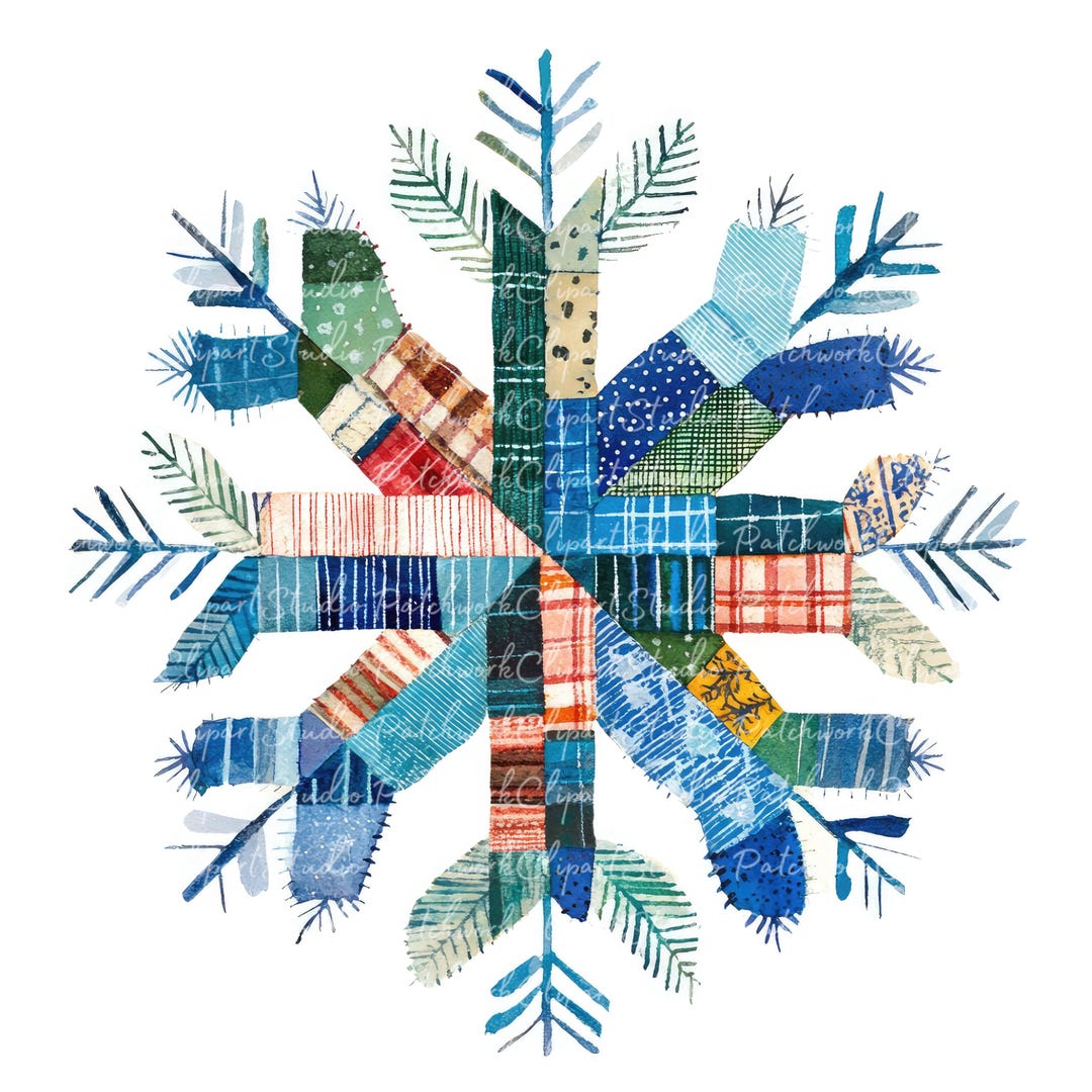 10 Snowflake Clipart Bundle, PNG & JPG, Printable Patchwork, Winter ...