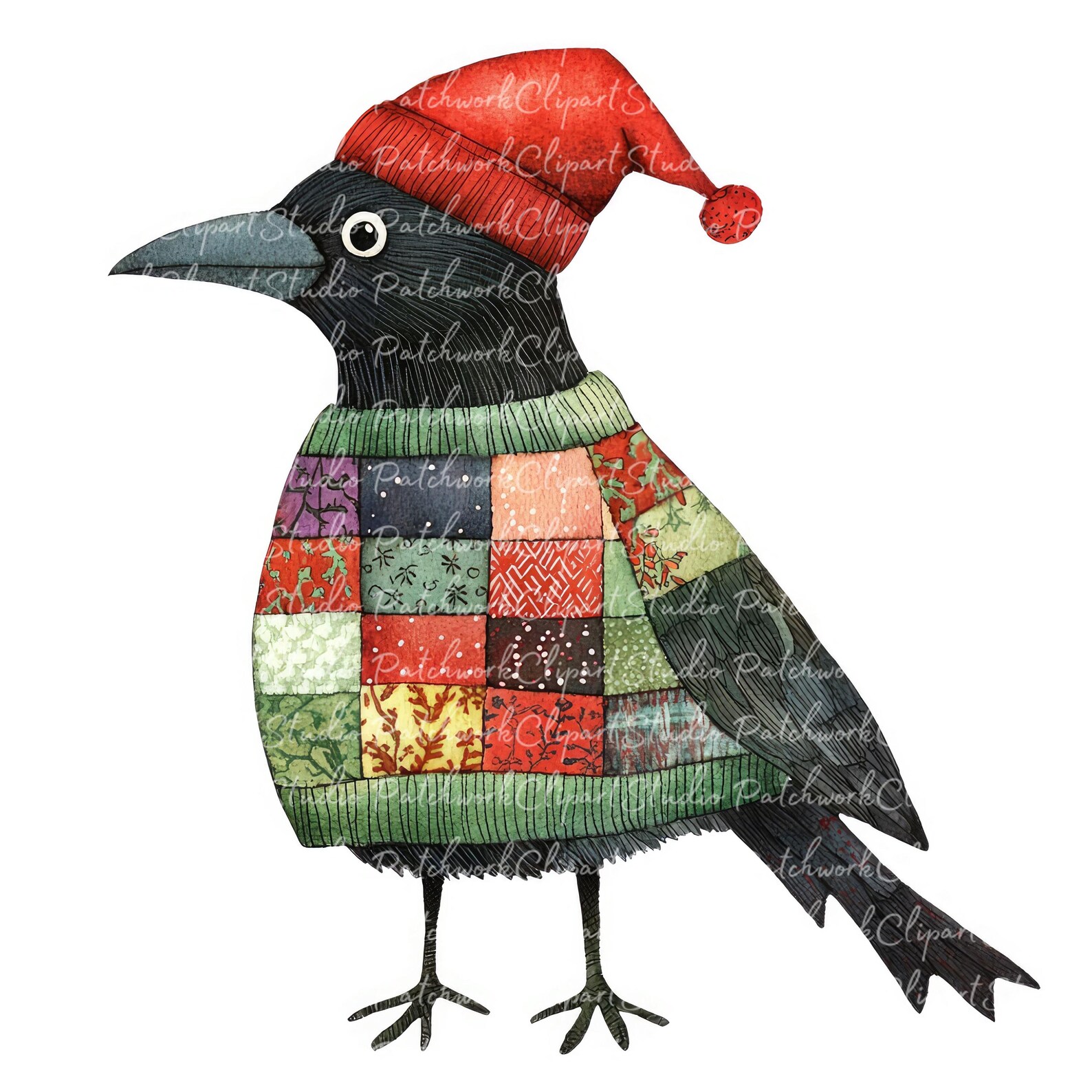 10 Christmas Crow Clipart Bundle, PNG & JPG, Printable Patchwork ...