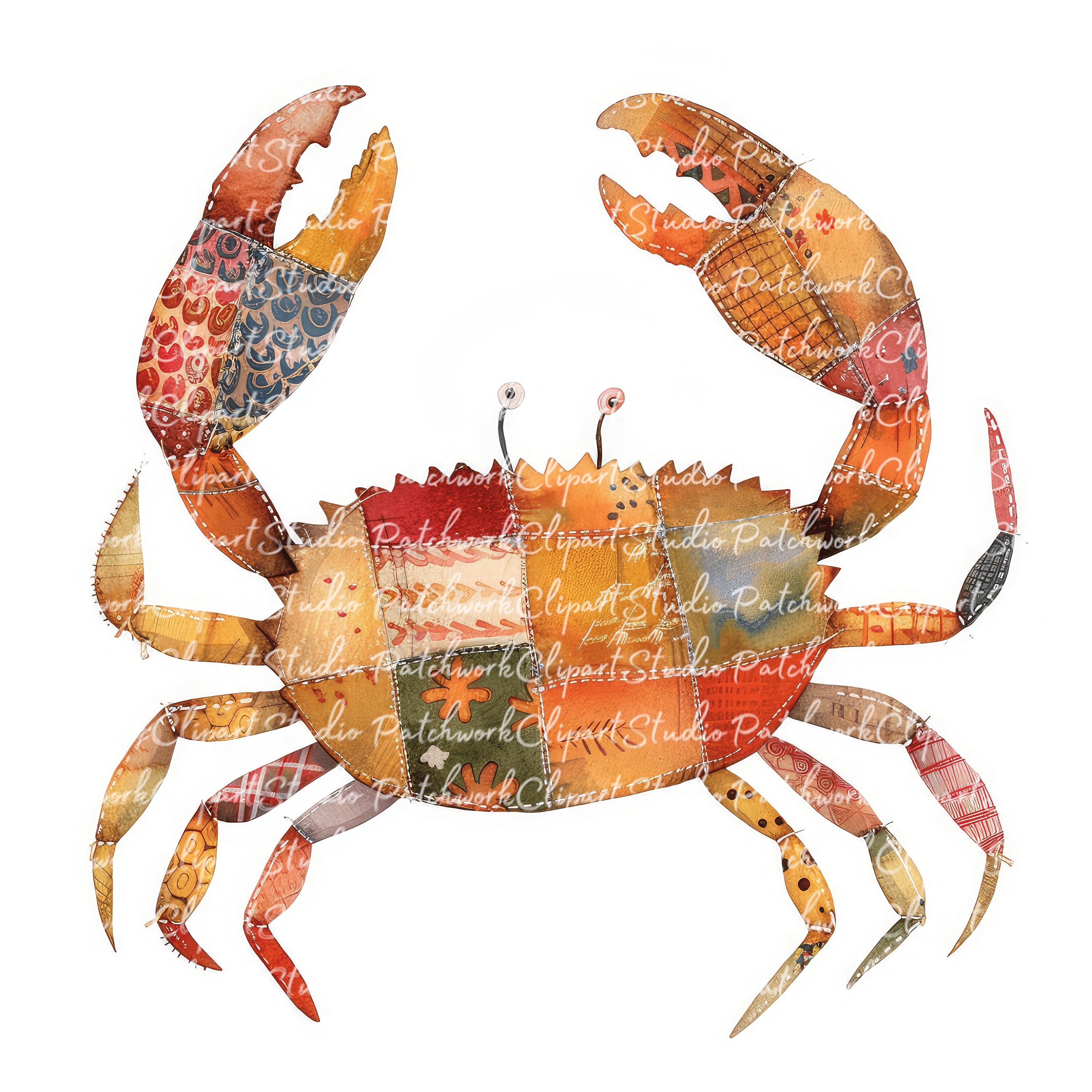 10 Crabs Clipart Bundle, PNG & JPG, Printable Patchwork Crab, Sea ...