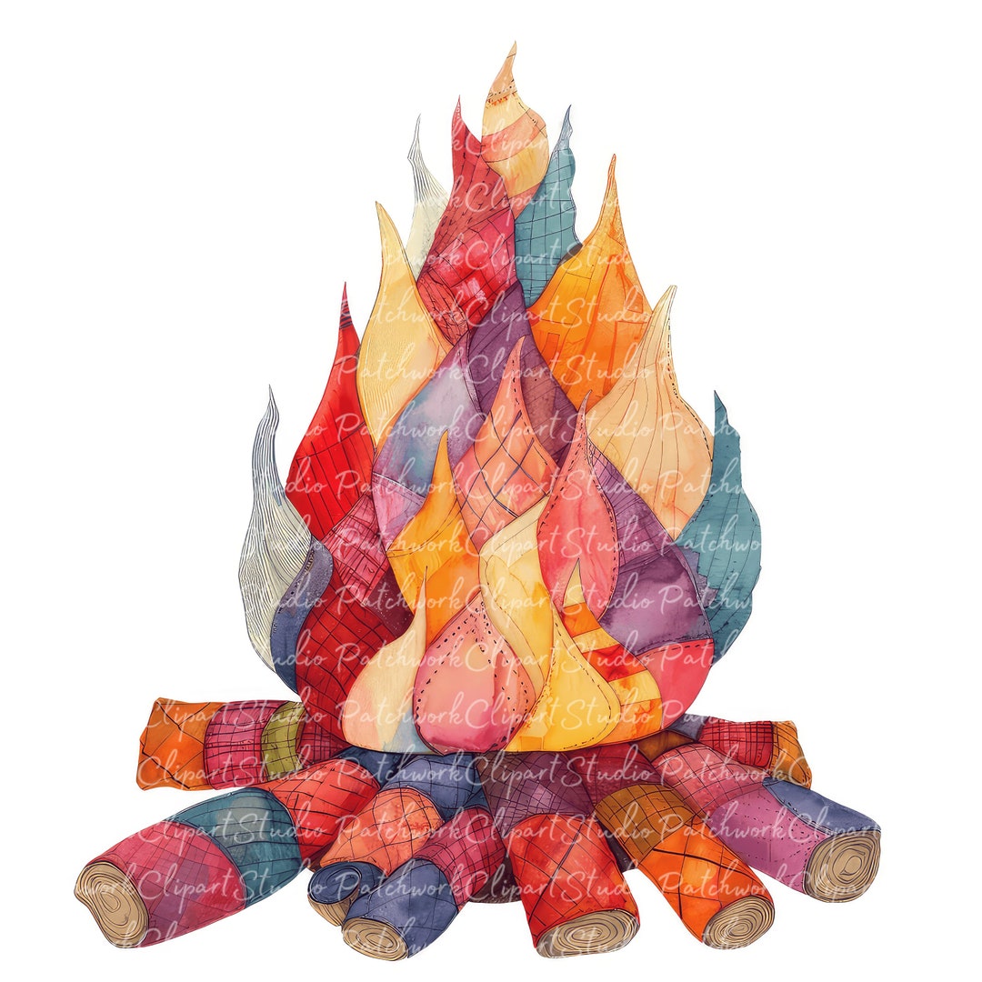 10 Fire Clipart Bundle, Printable Patchwork Flames, Quilted Fabric ...