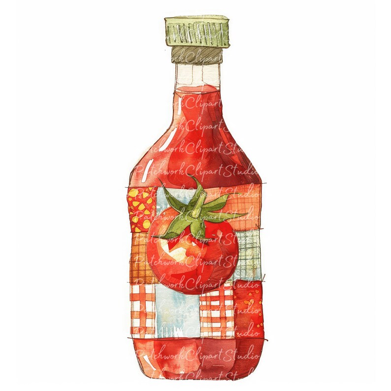 10 Tomato Ketchup Clipart Bundle, Printable Patchwork Ketchup, Quilted ...