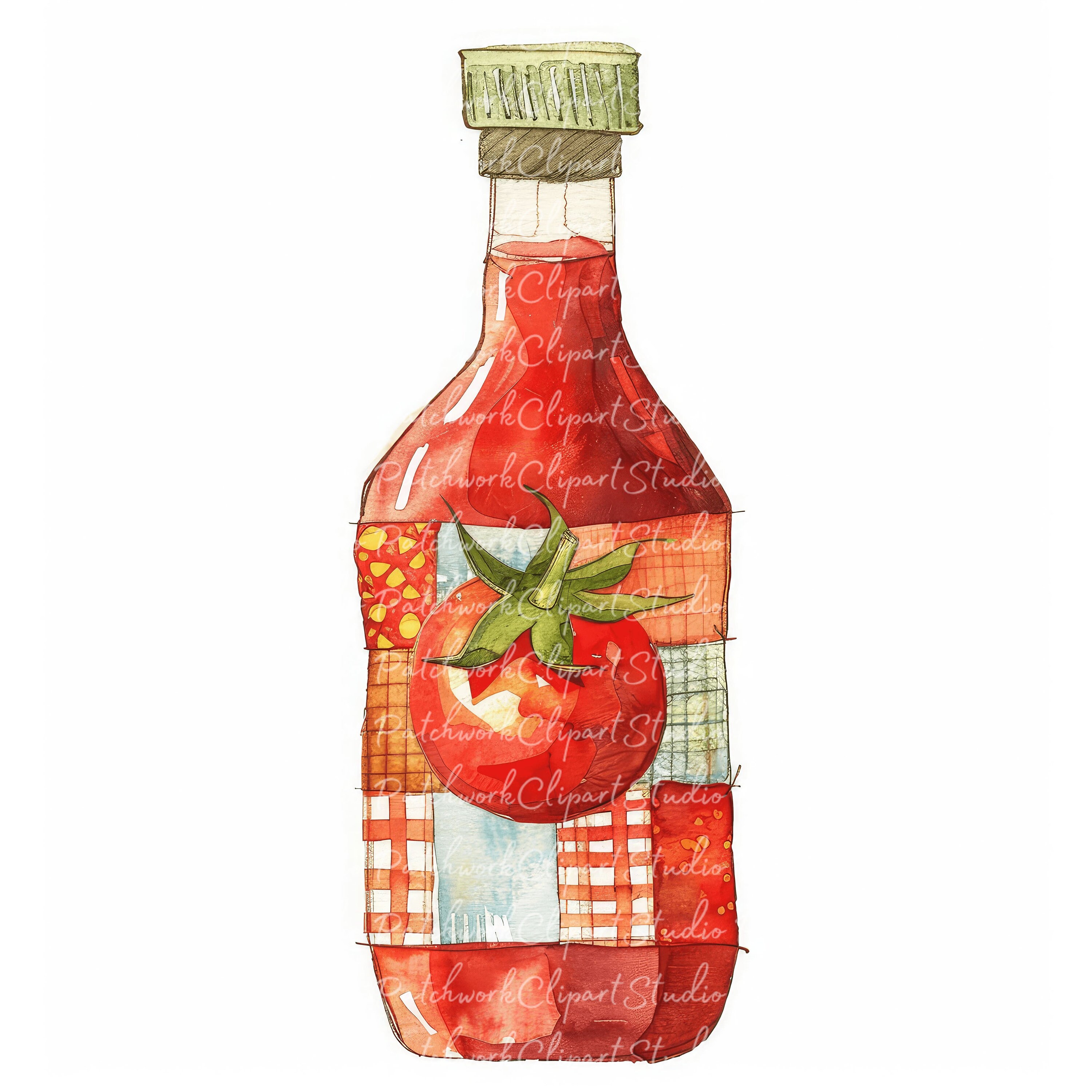10 Tomato Ketchup Clipart Bundle, Printable Patchwork Ketchup, Quilted ...