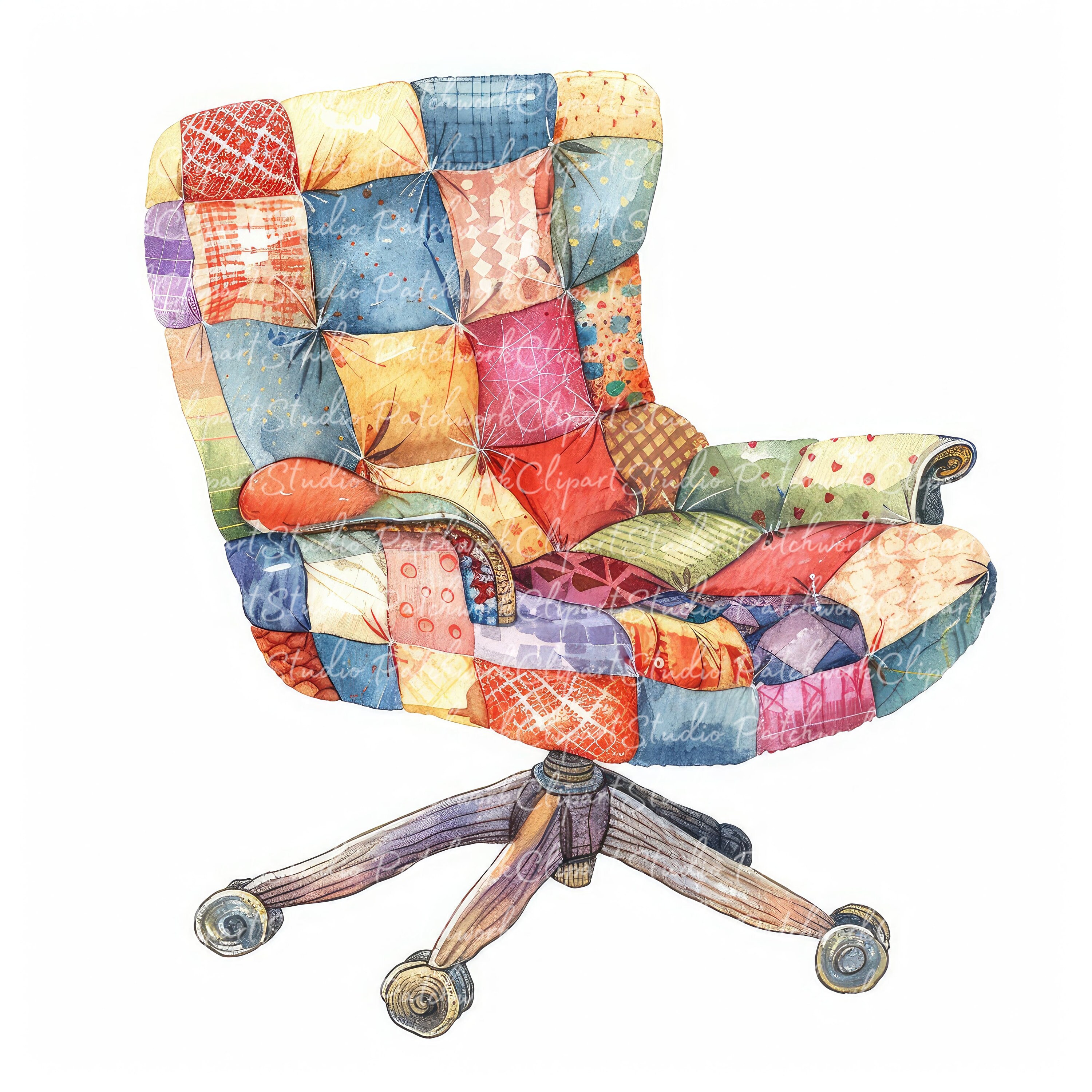 10 Desk Chairs Clipart Bundle, PNG & JPG, Printable Patchwork Office ...