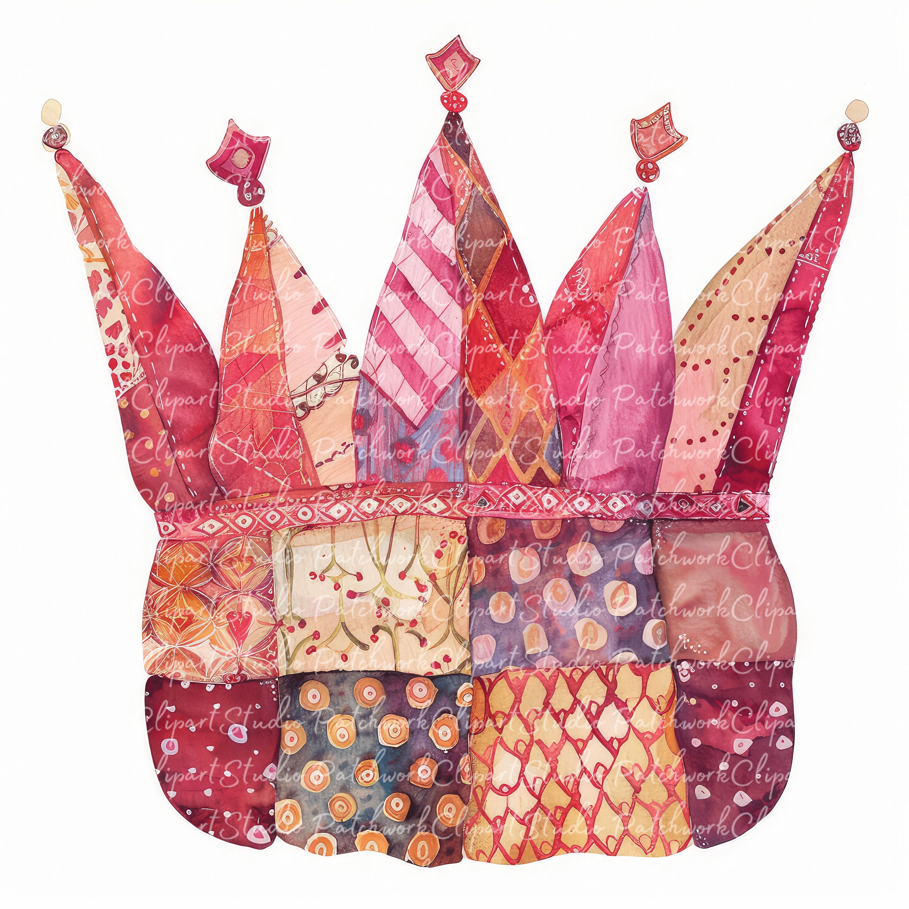 10 Pink Crown Clipart Bundle, PNG & JPG, Printable Patchwork Crowns ...