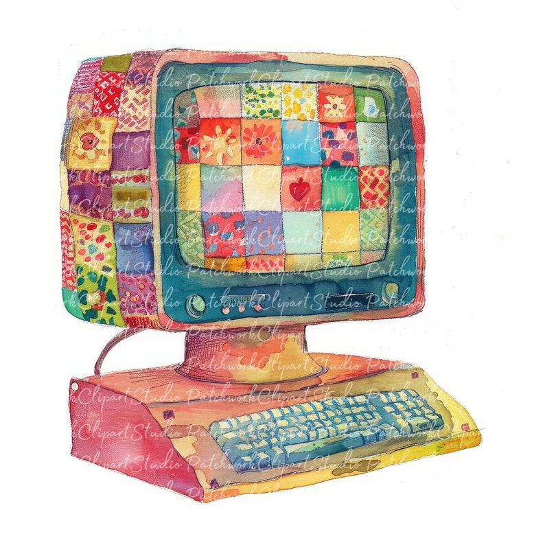 10 Computers Clipart Bundle, JPG & PNG, Printable Patchwork Computer ...