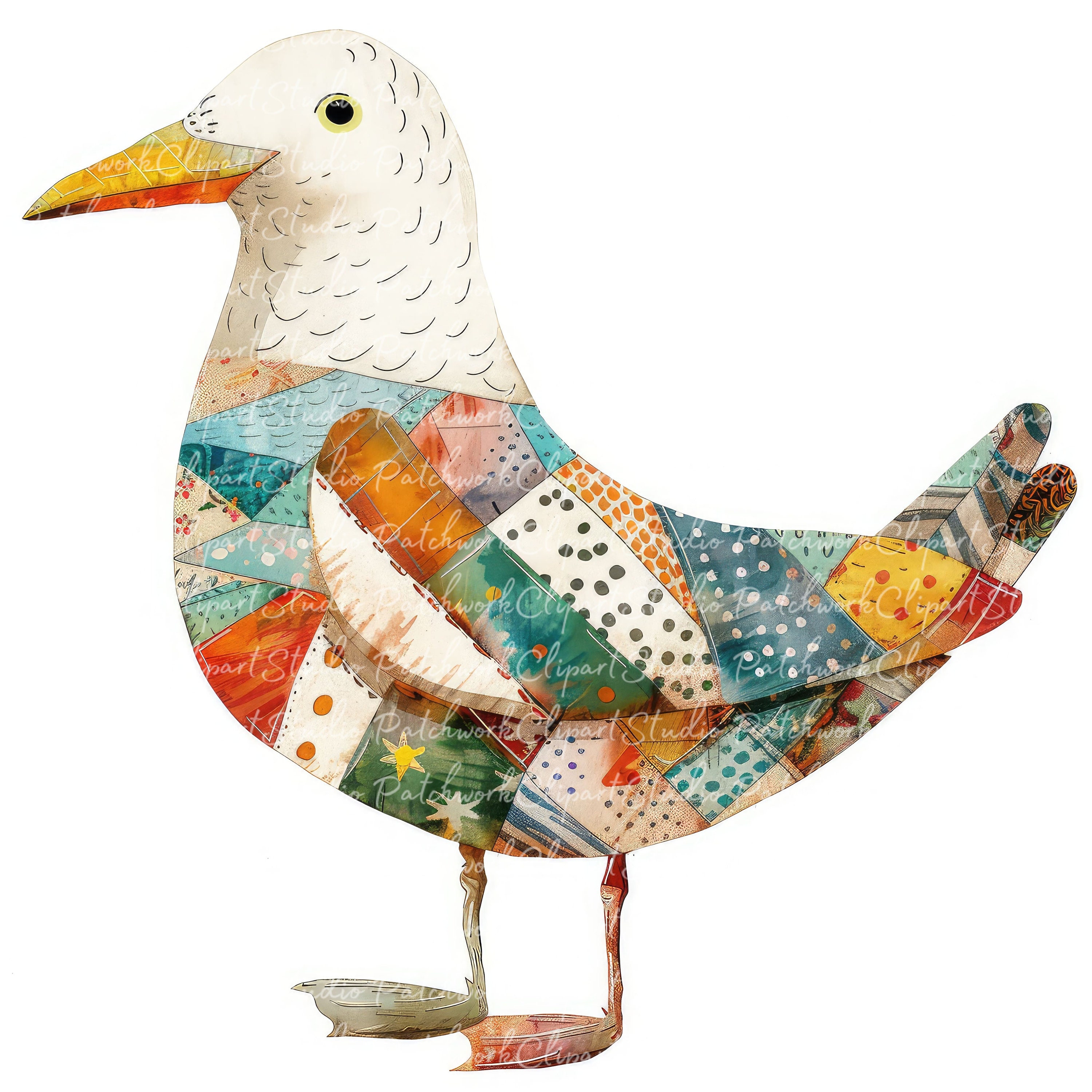 10 Seagull Clipart Bundle, Printable Patchwork Seagulls, Quilted Gull ...
