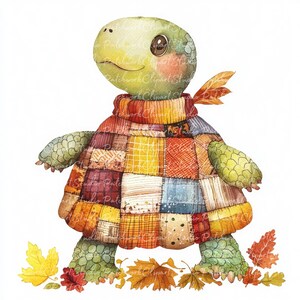 10 Autumn Turtle Clipart Bundle, PNG & JPG, Printable Patchwork, Turtle ...