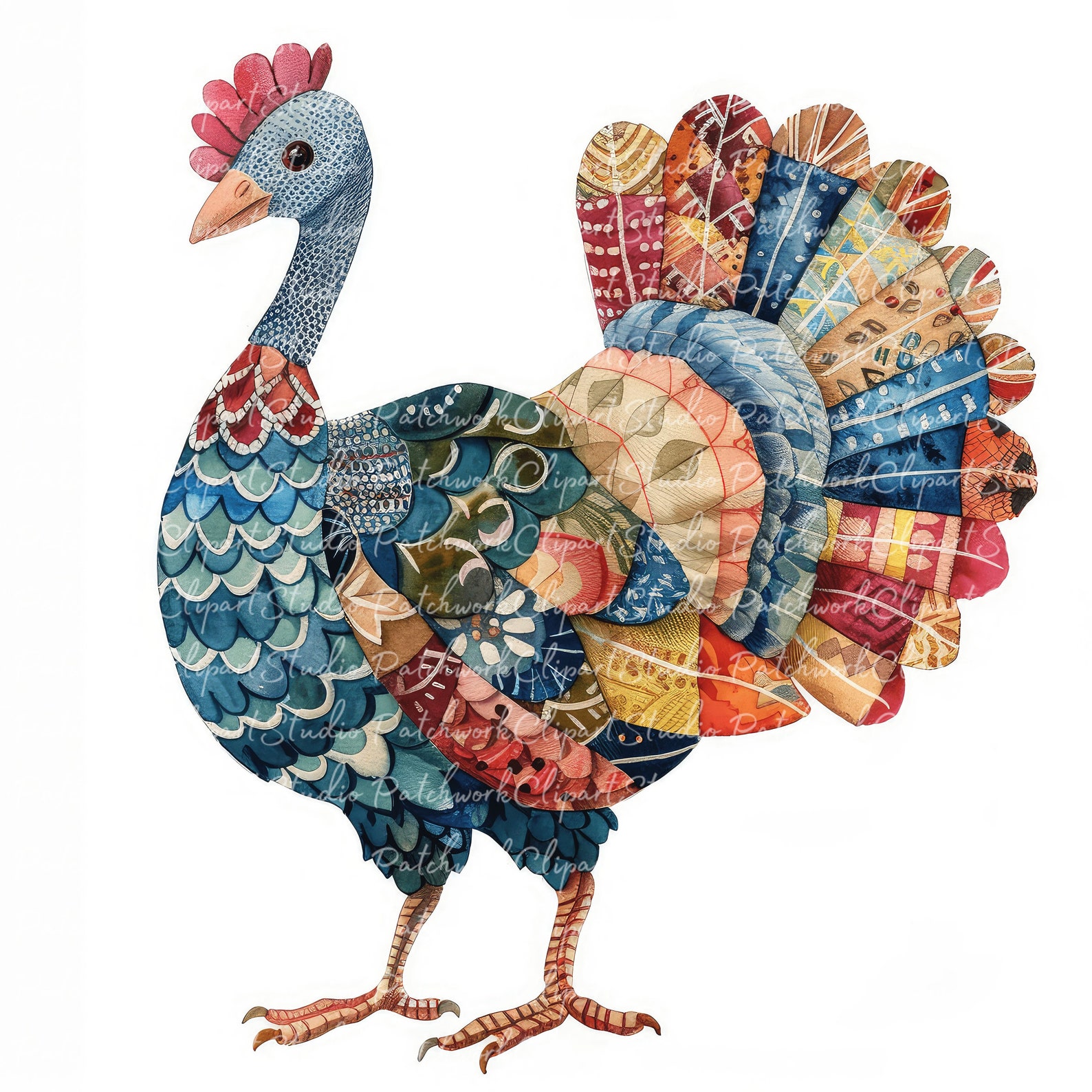 10 Turkeys Clipart Bundle, PNG & JPG, Printable Patchwork Turkey, Illustrations, Digital ...