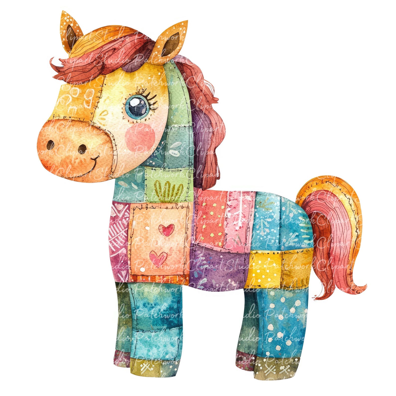 10 Pony Clipart Bundle, PNG & JPG, Printable Patchwork Pony ...