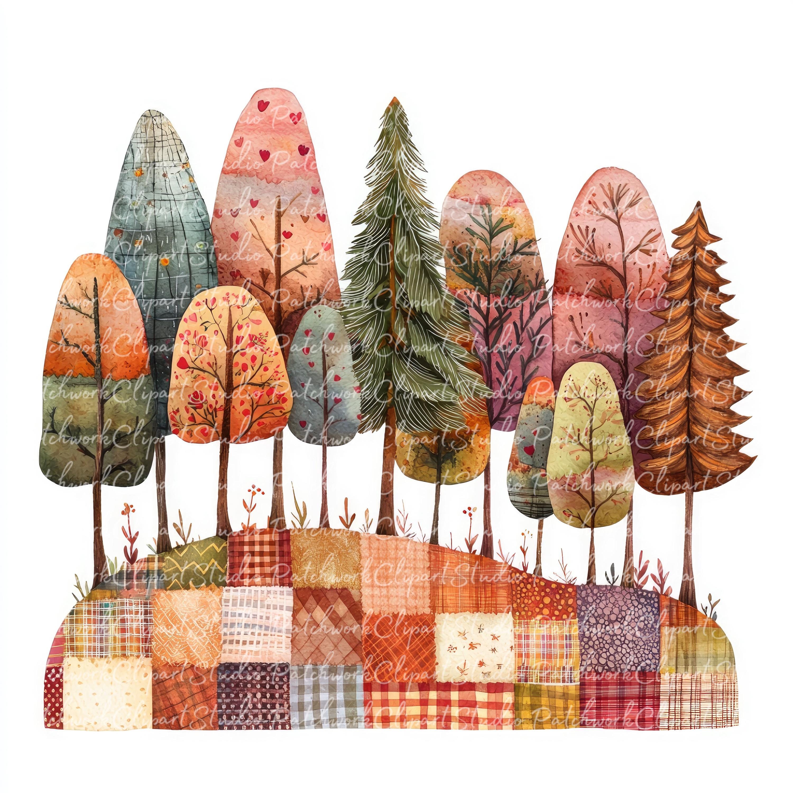 10 Autumn Forest Clipart Bundle, PNG & JPG Printable Patchwork, Forest ...
