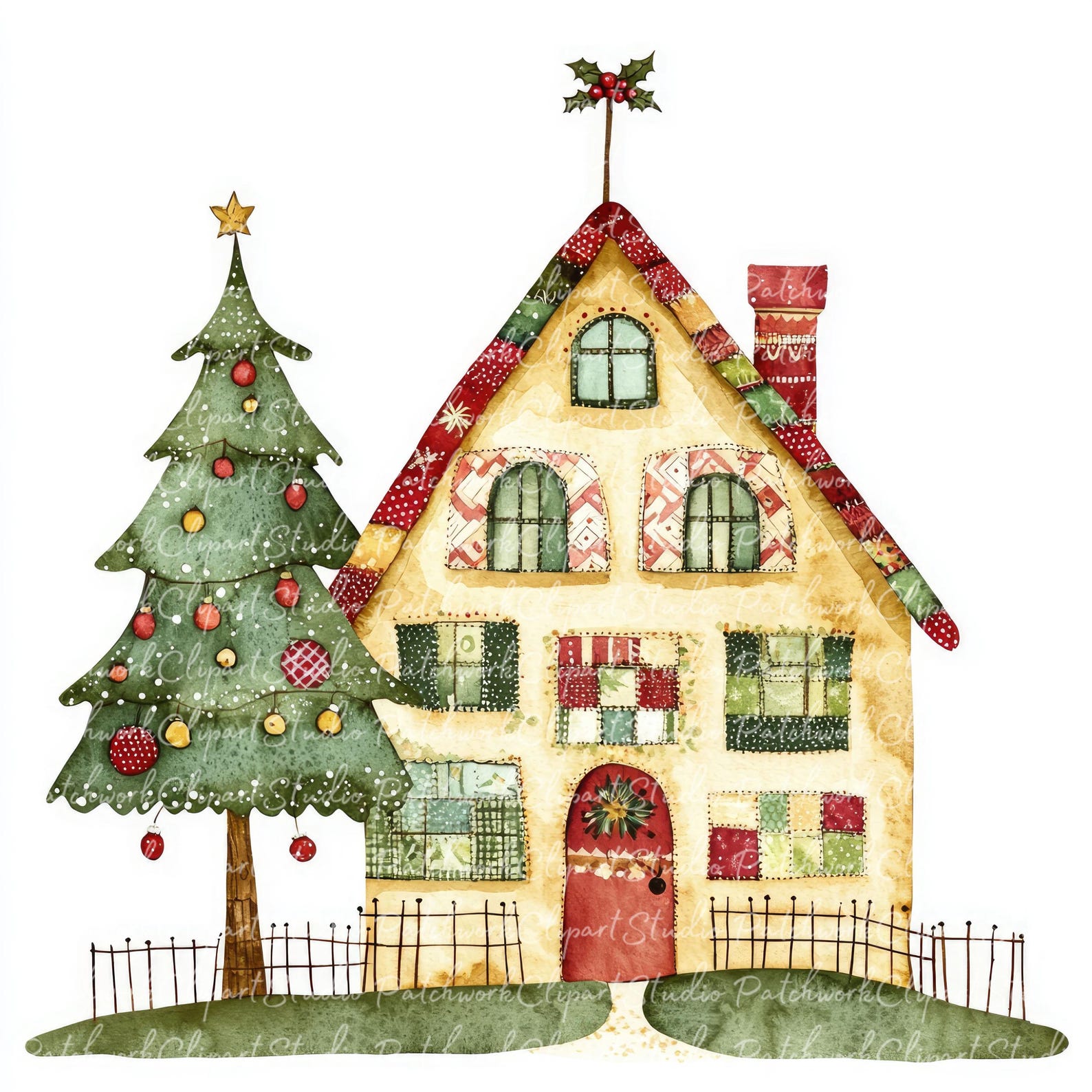 10 Christmas House Clipart Bundle, PNG & JPG, Printable Patchwork, Xmas ...