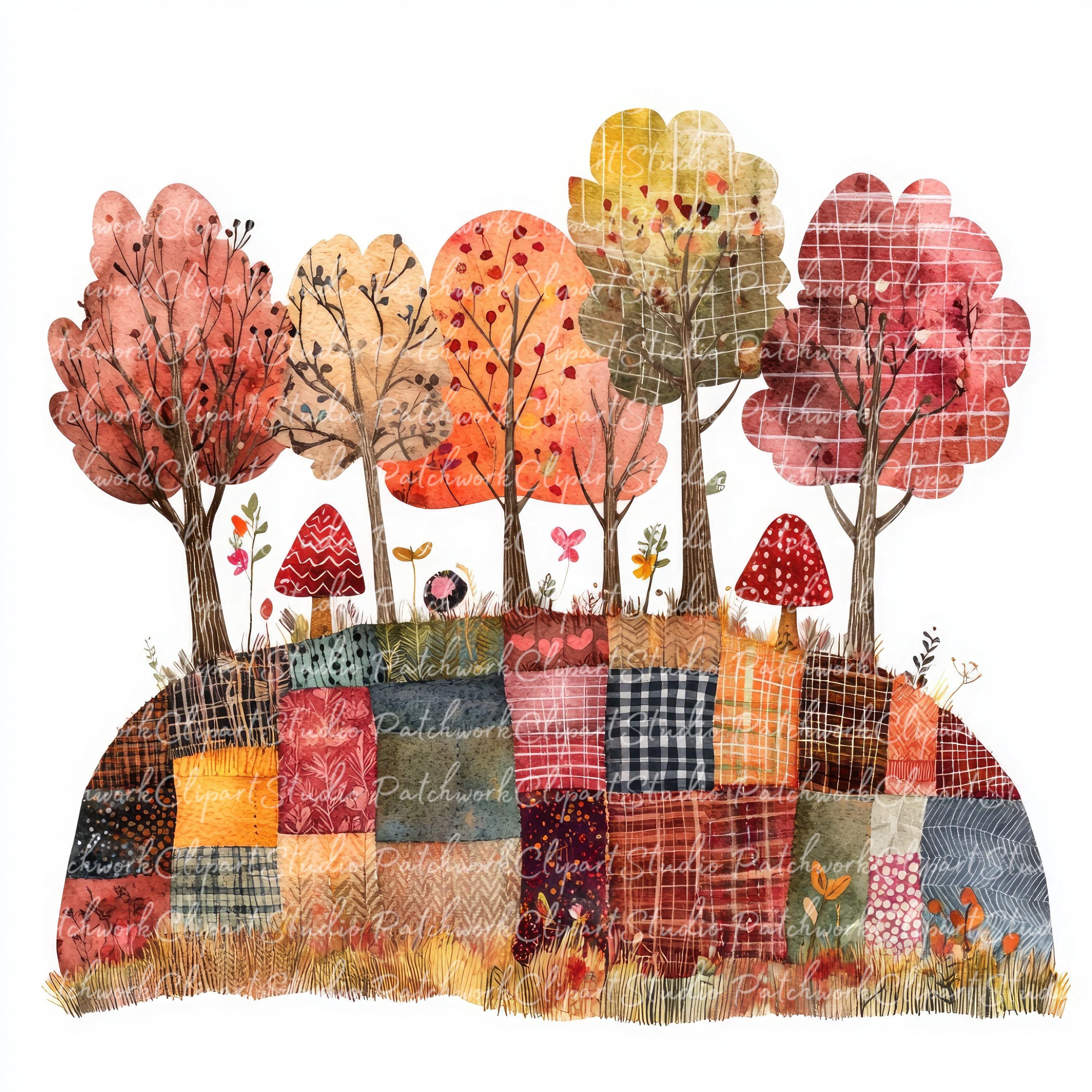 10 Autumn Forest Clipart Bundle, PNG & JPG Printable Patchwork, Forest ...