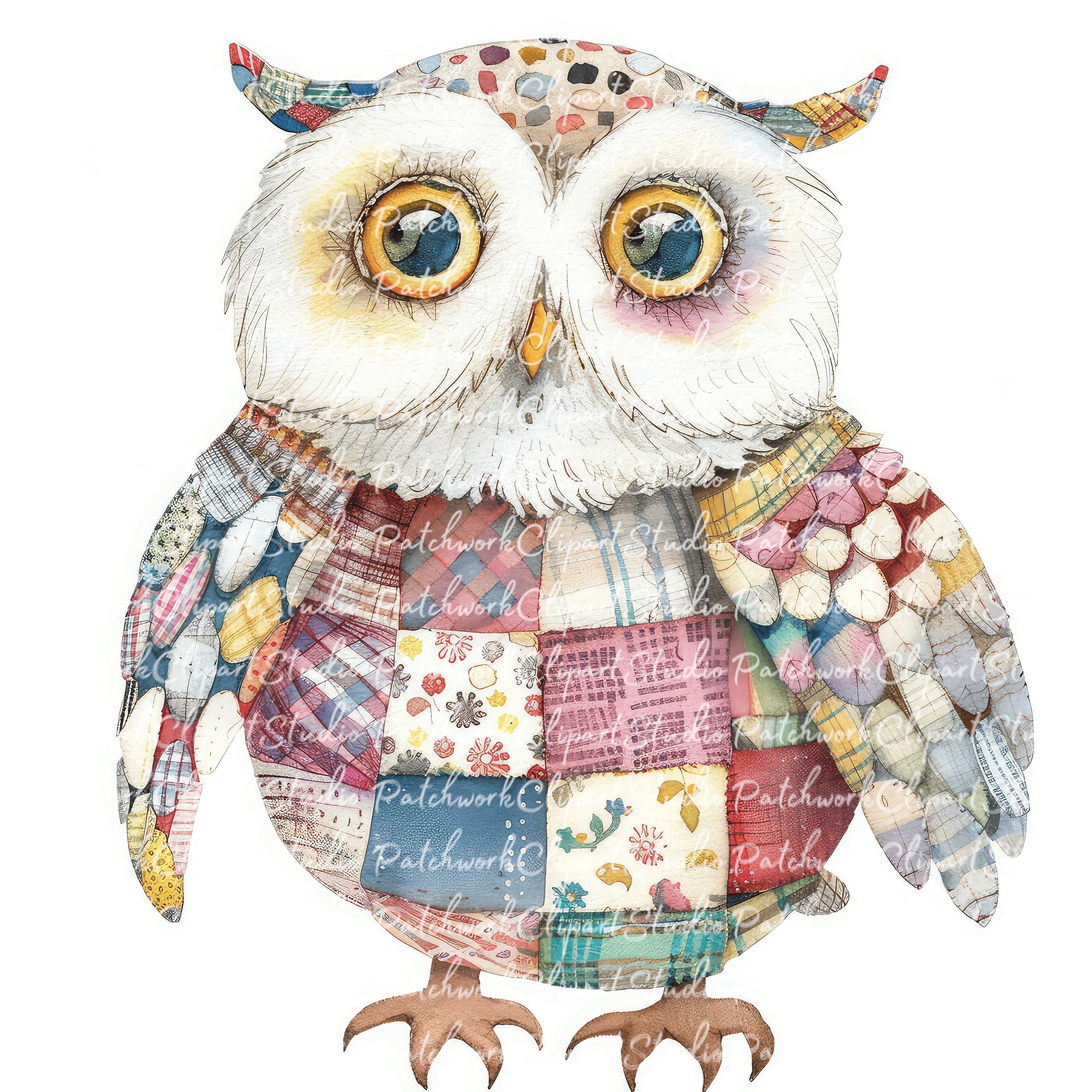 10 Snowy Owl Clipart Bundle, PNG & JPG, Printable Patchwork White Owl ...