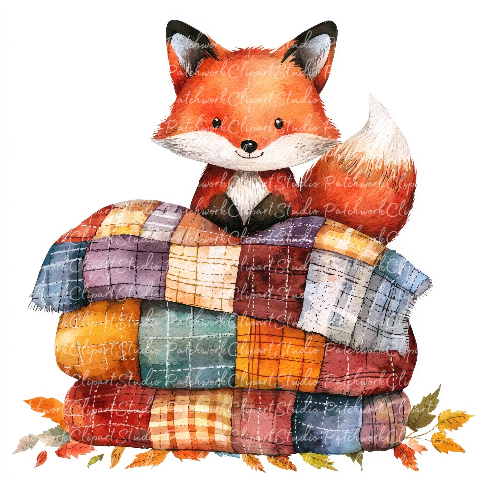 10 Autumn Fox Clipart Bundle, PNG & JPG, Printable Patchwork, Fox in ...