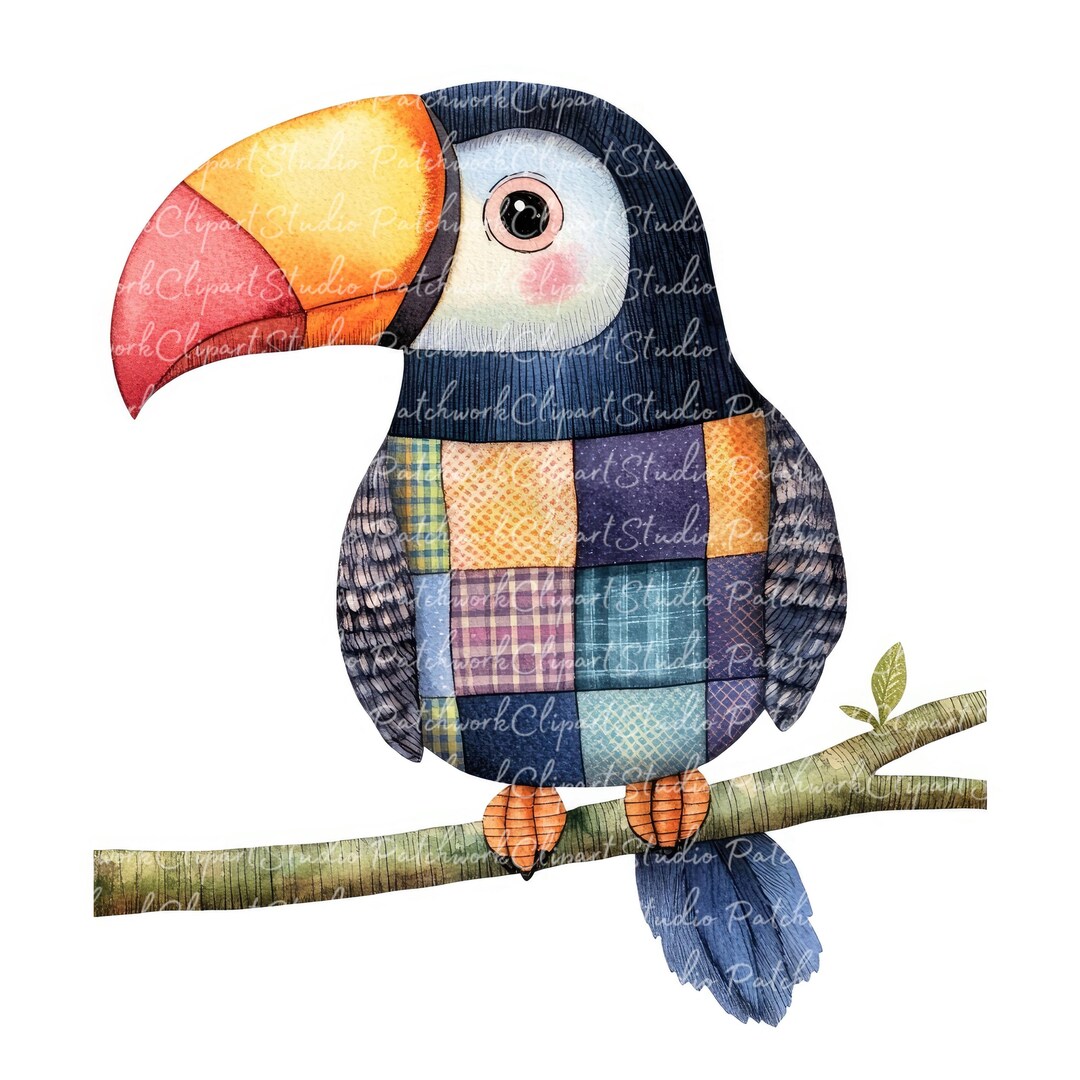 10 Toucan Clipart Bundle, PNG & JPG, Printable Patchwork, Illustrations ...