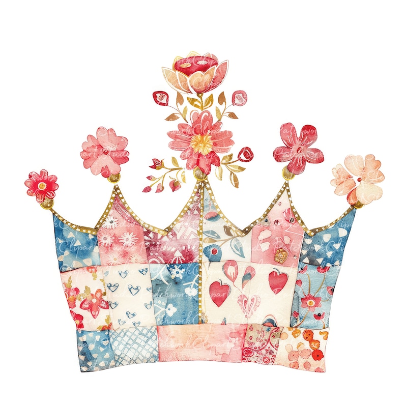 10 Floral Crown Clipart Bundle, PNG & JPG, Printable Patchwork Crown ...