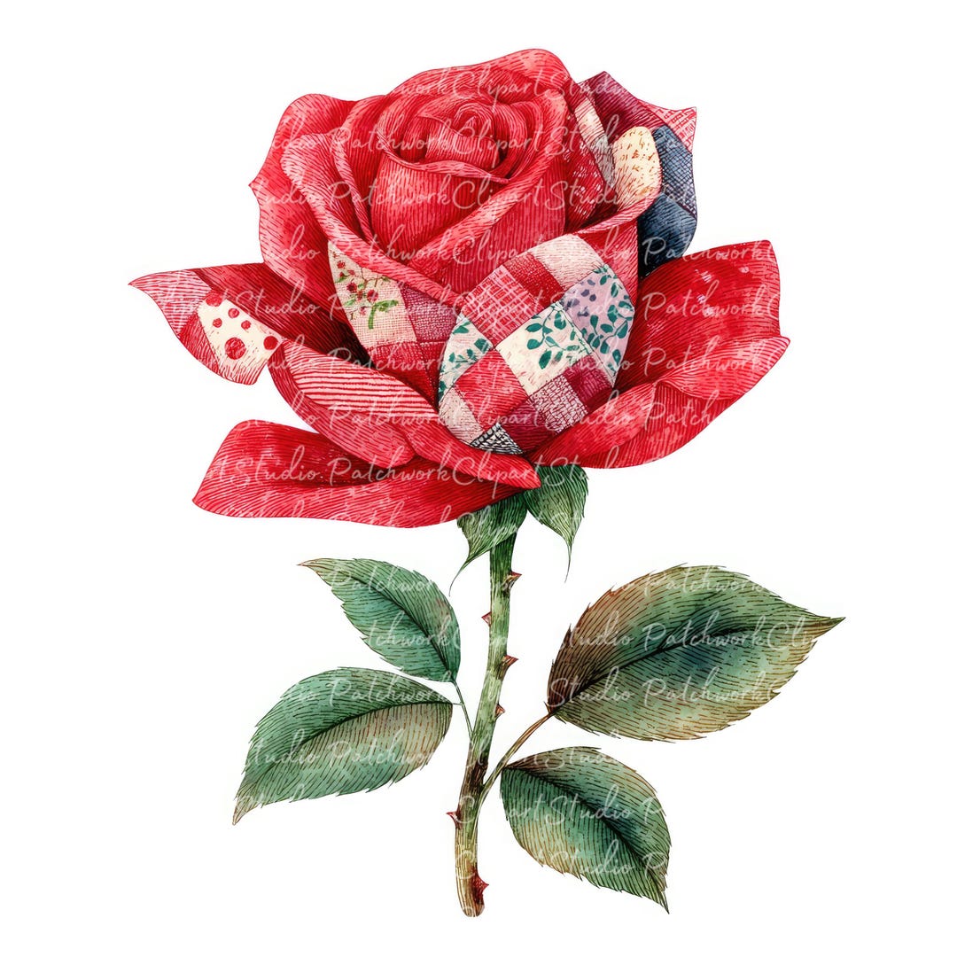 10 Red Rose Clipart Bundle, PNG & JPG, Printable Patchwork Flowers ...