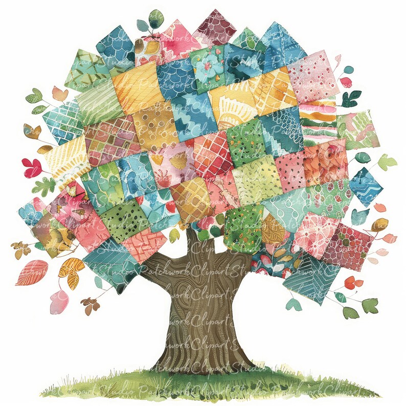 10 Trees Clipart Bundle, PNG & JPG, Printable Patchwork Tree ...