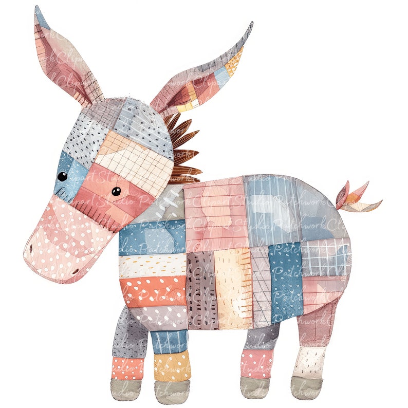 10 Donkeys Clipart Bundle, PNG & JPG, Printable Patchwork Donkey ...