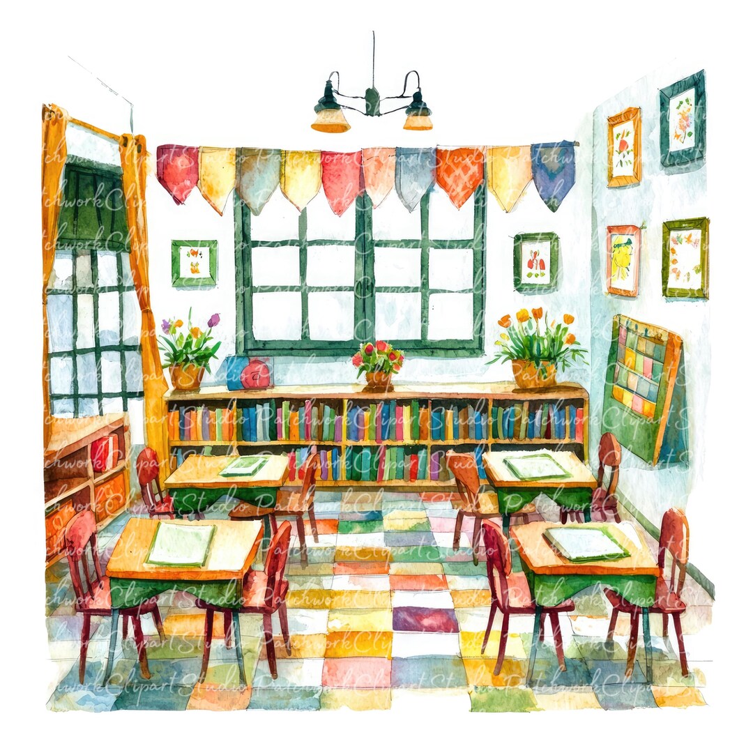 10 Classroom Clipart Bundle, PNG & JPG, Printable Patchwork School ...