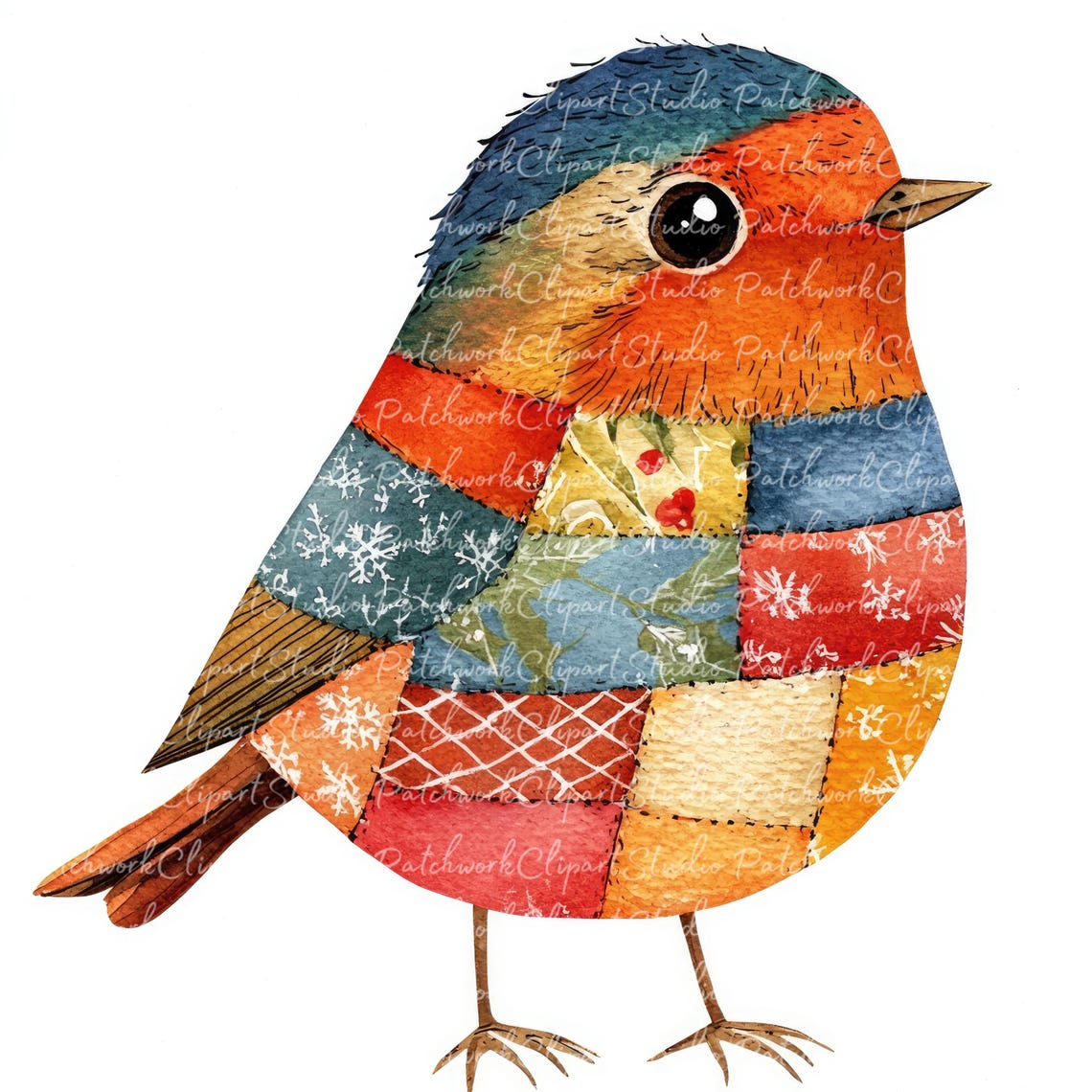 10 Robin Clipart Bundle, PNG & JPG, Printable Patchwork, Christmas ...
