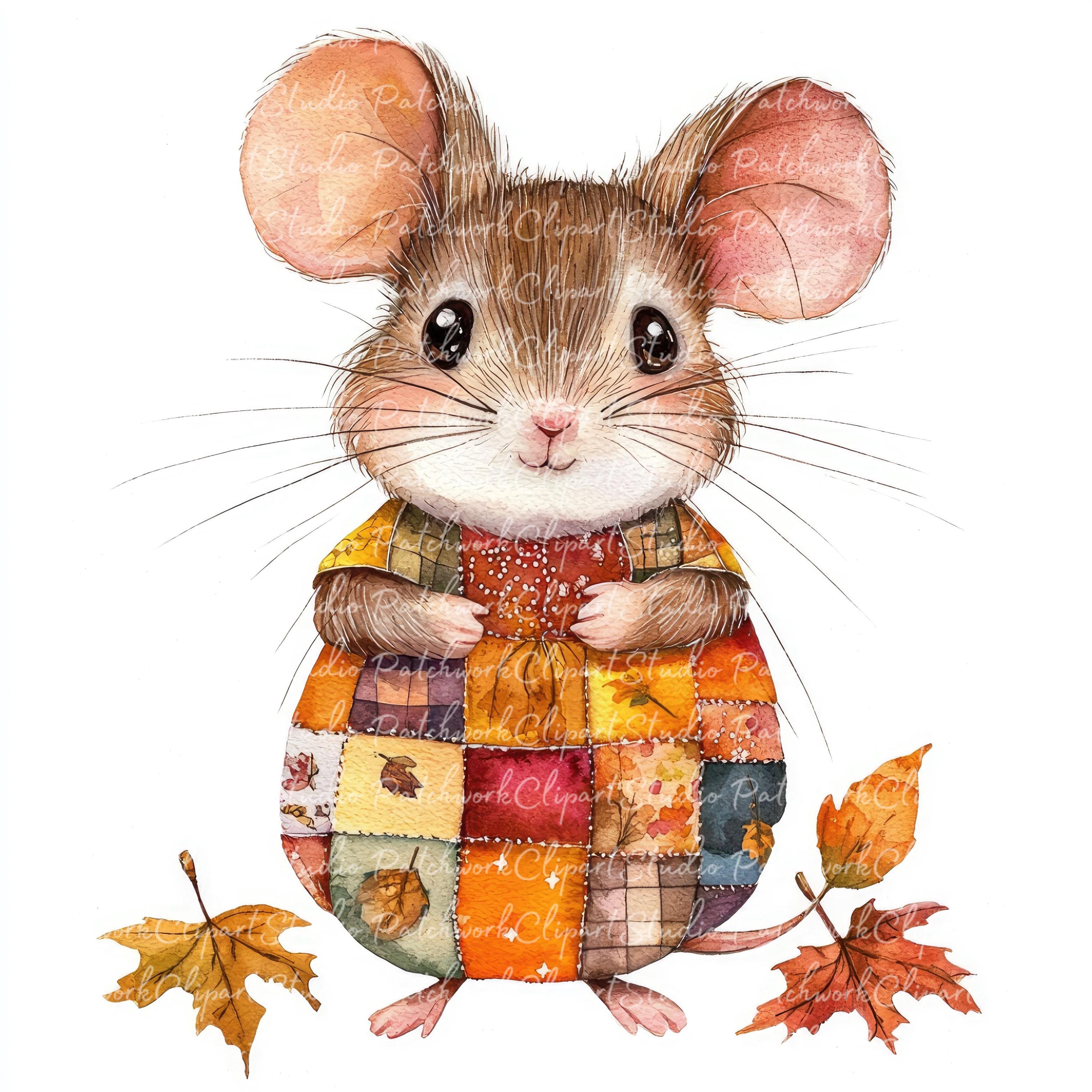 10 Autumn Mouse Clipart Bundle, PNG & JPG, Printable Patchwork, Mouse ...
