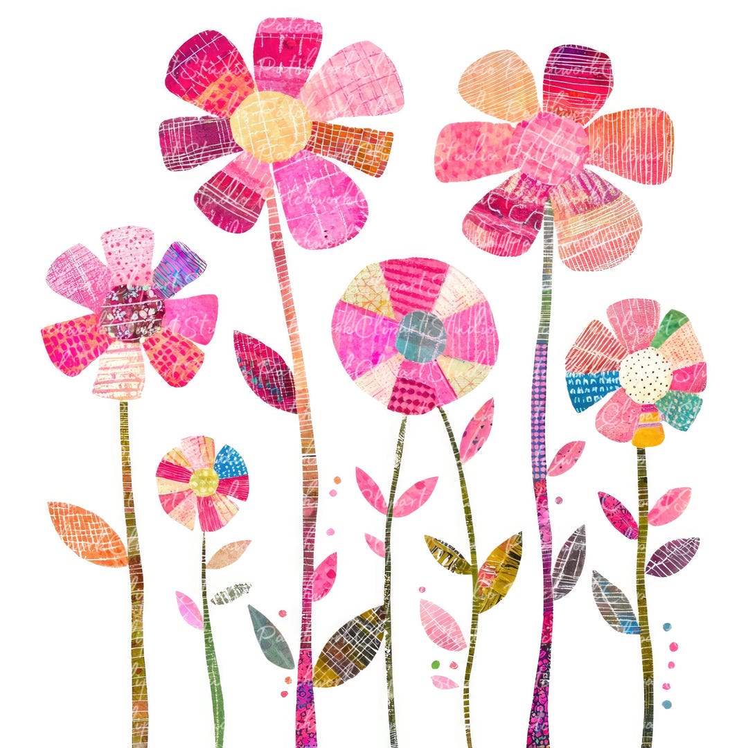 10 Pink Flowers Clipart Bundle, PNG & JPG, Printable Patchwork ...