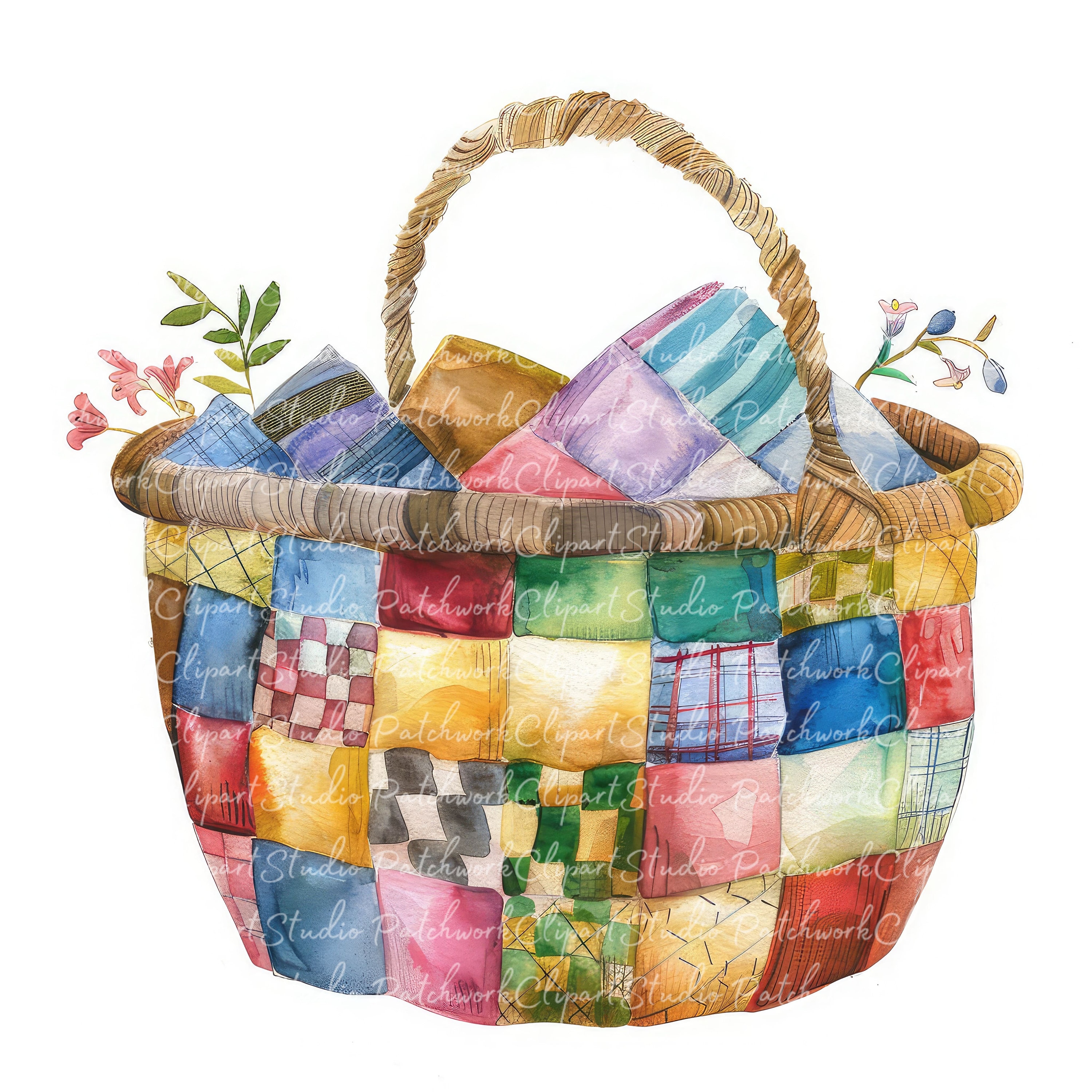 10 Baskets Clipart Bundle, JPG & PNG, Printable Patchwork Basket ...