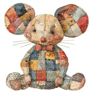 10 Mice Clipart Bundle, Printable Patchwork Mouse, Quilted Fabric ...