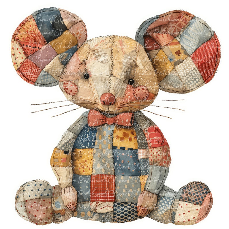 10 Mice Clipart Bundle, PNG & JPG, Printable Patchwork Mouse ...