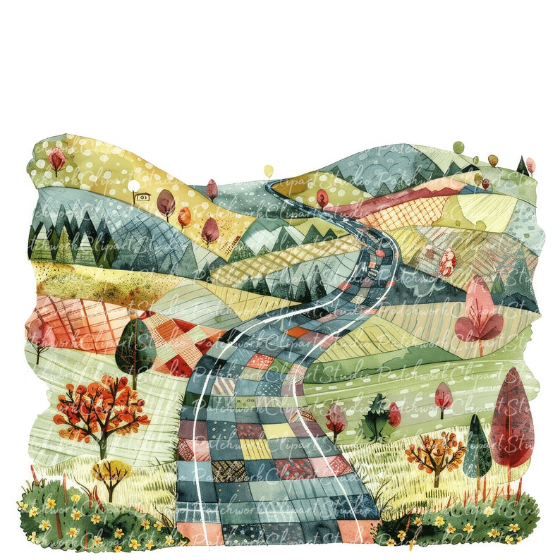 10 Roads Clipart Bundle, PNG & JPG, Printable Patchwork Road ...