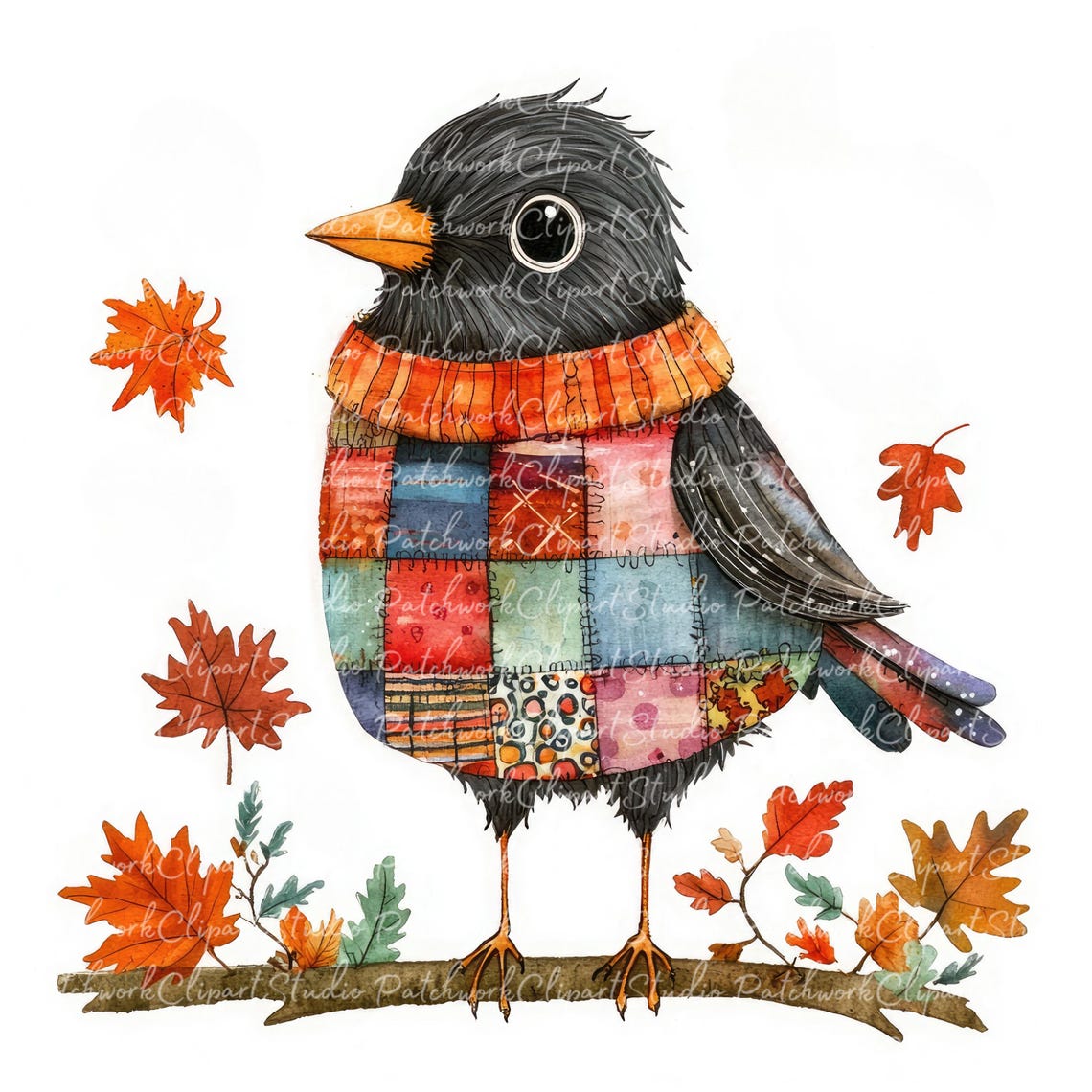10 Autumn Crow Clipart Bundle, PNG & JPG, Printable Patchwork, Black ...