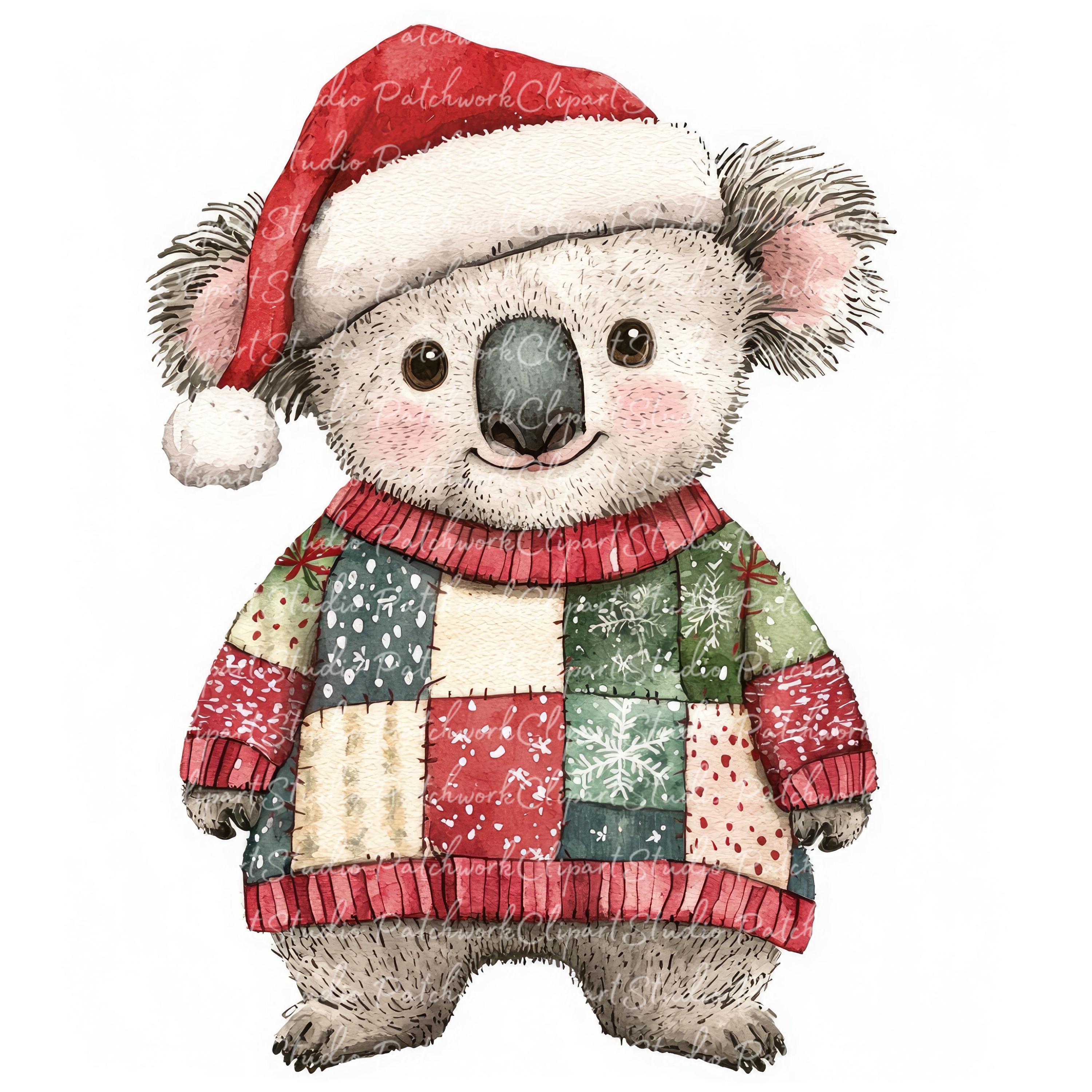 10 Christmas Koala Clipart Bundle, PNG & JPG, Printable Patchwork, XMAS ...