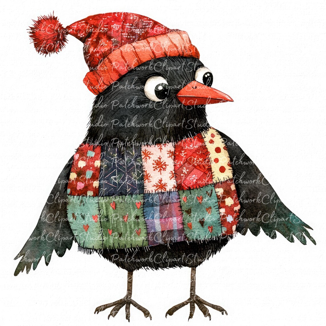 10 Christmas Crow Clipart Bundle, PNG & JPG, Printable Patchwork ...