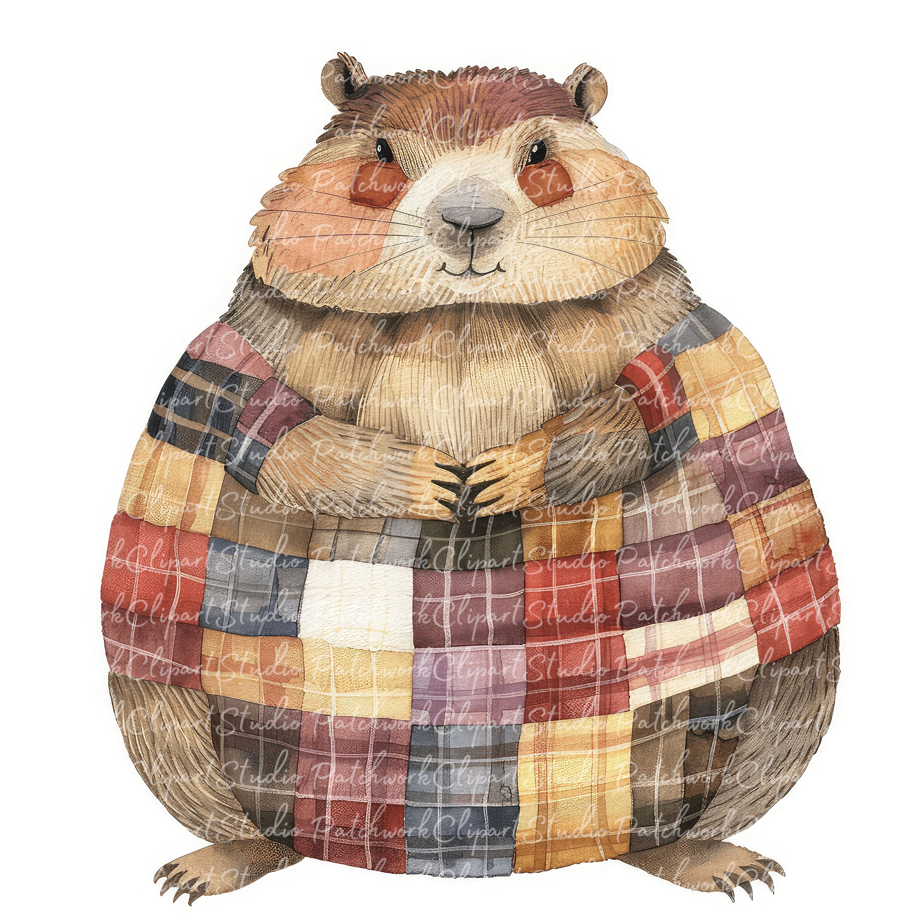 10 Groundhogs Clipart Bundle, PNG & JPG, Printable Patchwork Groundhog ...