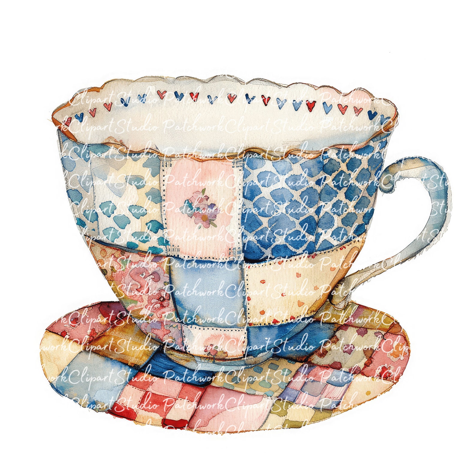 10 Teacups Clipart Bundle, PNG & JPG, Printable Patchwork Teacup ...