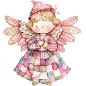 10 Pink Angels Clipart Bundle, PNG & JPG, Printable Patchwork Angel ...