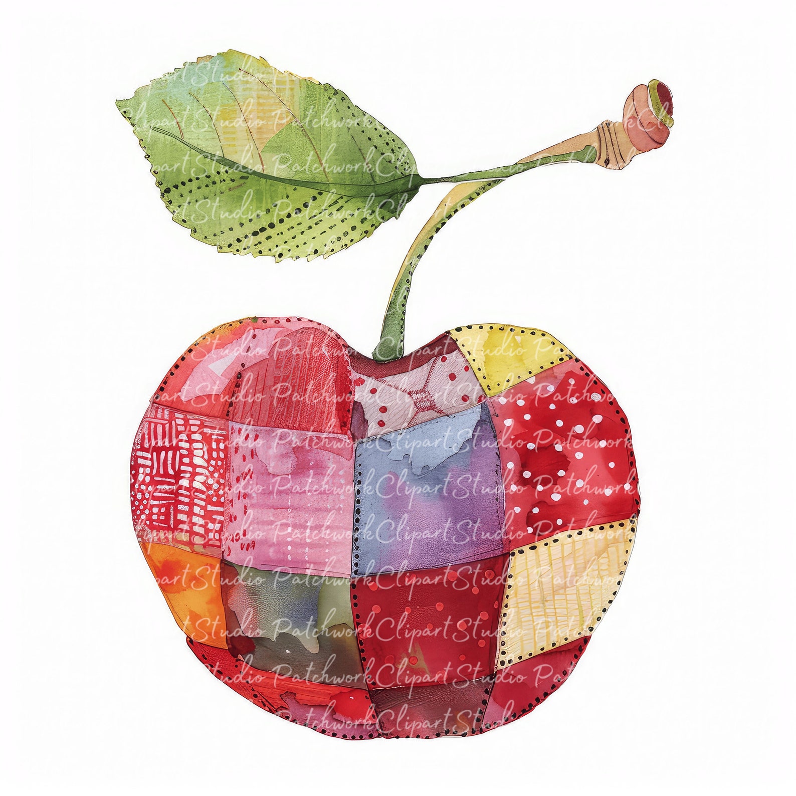 10 Cherries Clipart Bundle, PNG & JPG, Printable Patchwork Cherry ...