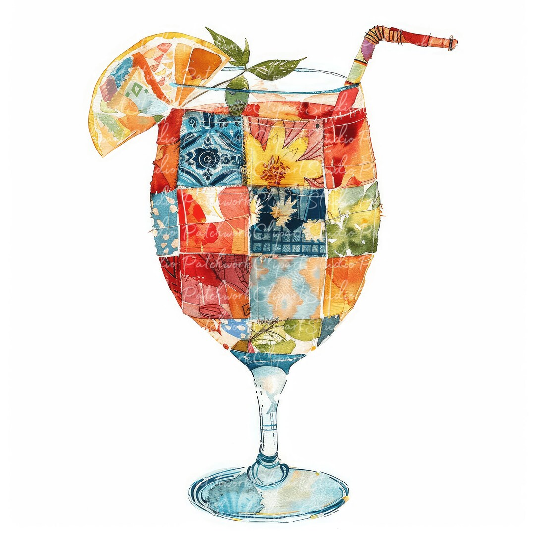 10 Cocktails Clipart Bundle, PNG & JPG, Printable Patchwork Cocktail ...