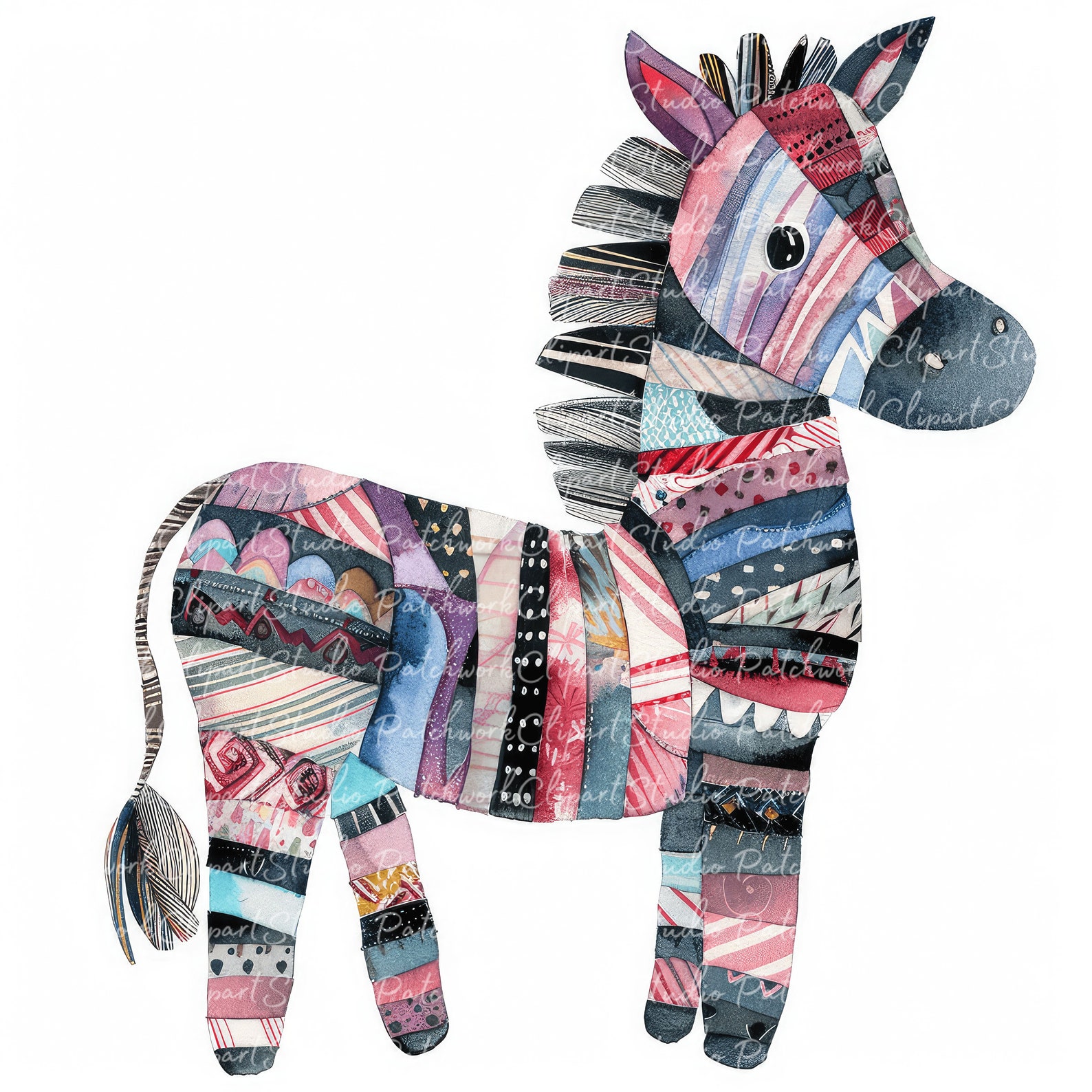 10 Zebras Clipart Bundle, PNG & JPG, Printable Patchwork Zebra ...