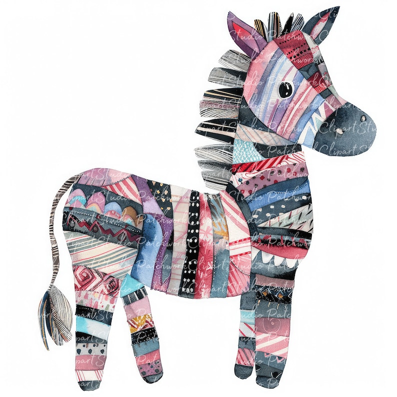 10 Zebras Clipart Bundle, PNG & JPG, Printable Patchwork Zebra, Illustrations, Digital Download ...