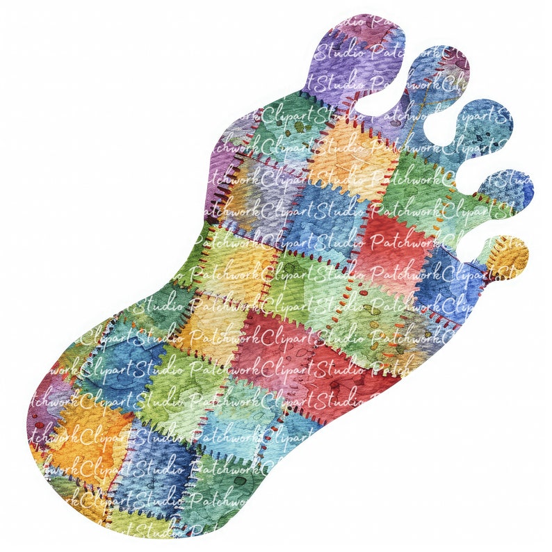 10 Footprints Clipart Bundle, PNG & JPG, Printable Patchwork Foot ...