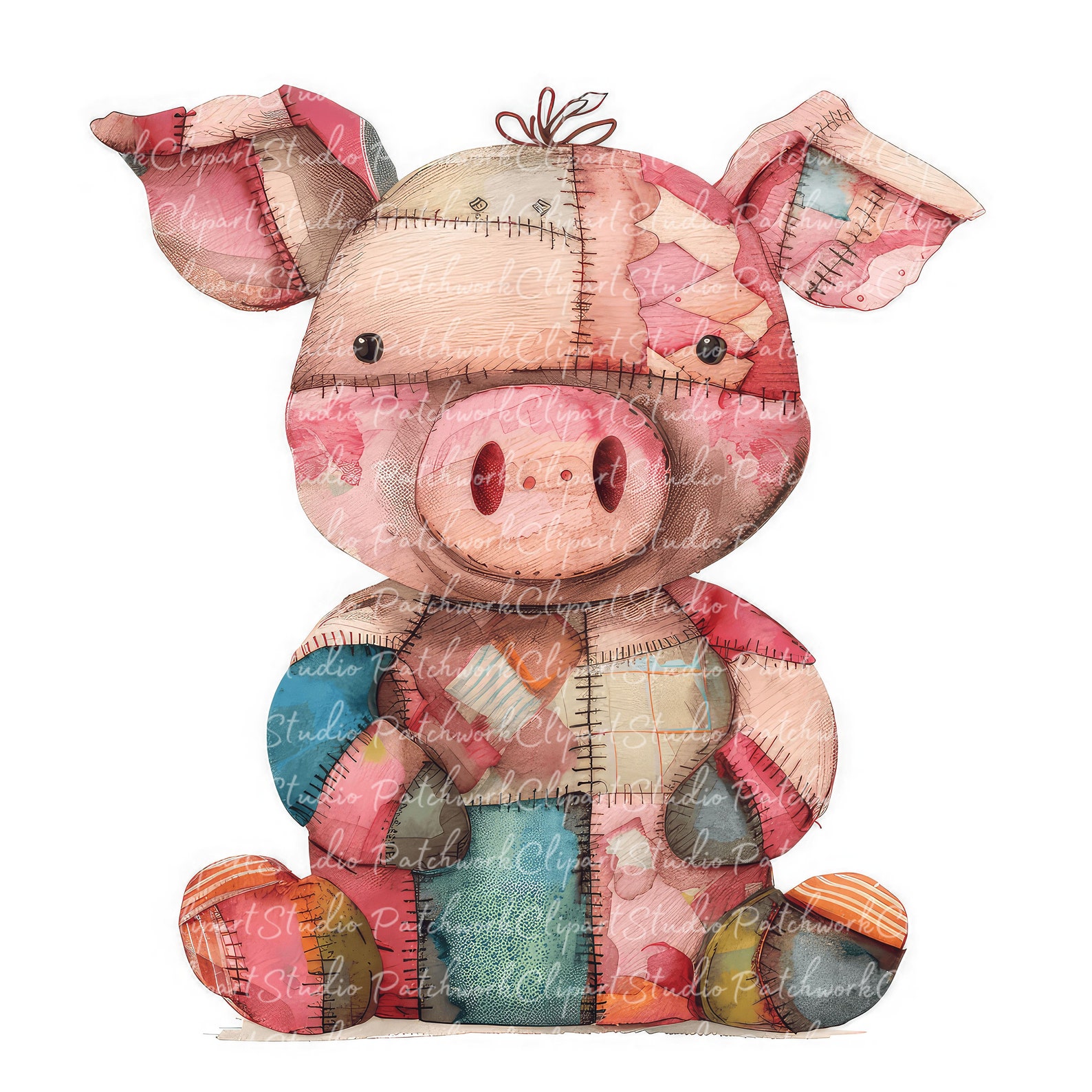 10 Pigs Clipart Bundle, PNG & JPG, Printable Patchwork Pig, Illustrations, Digital Download ...