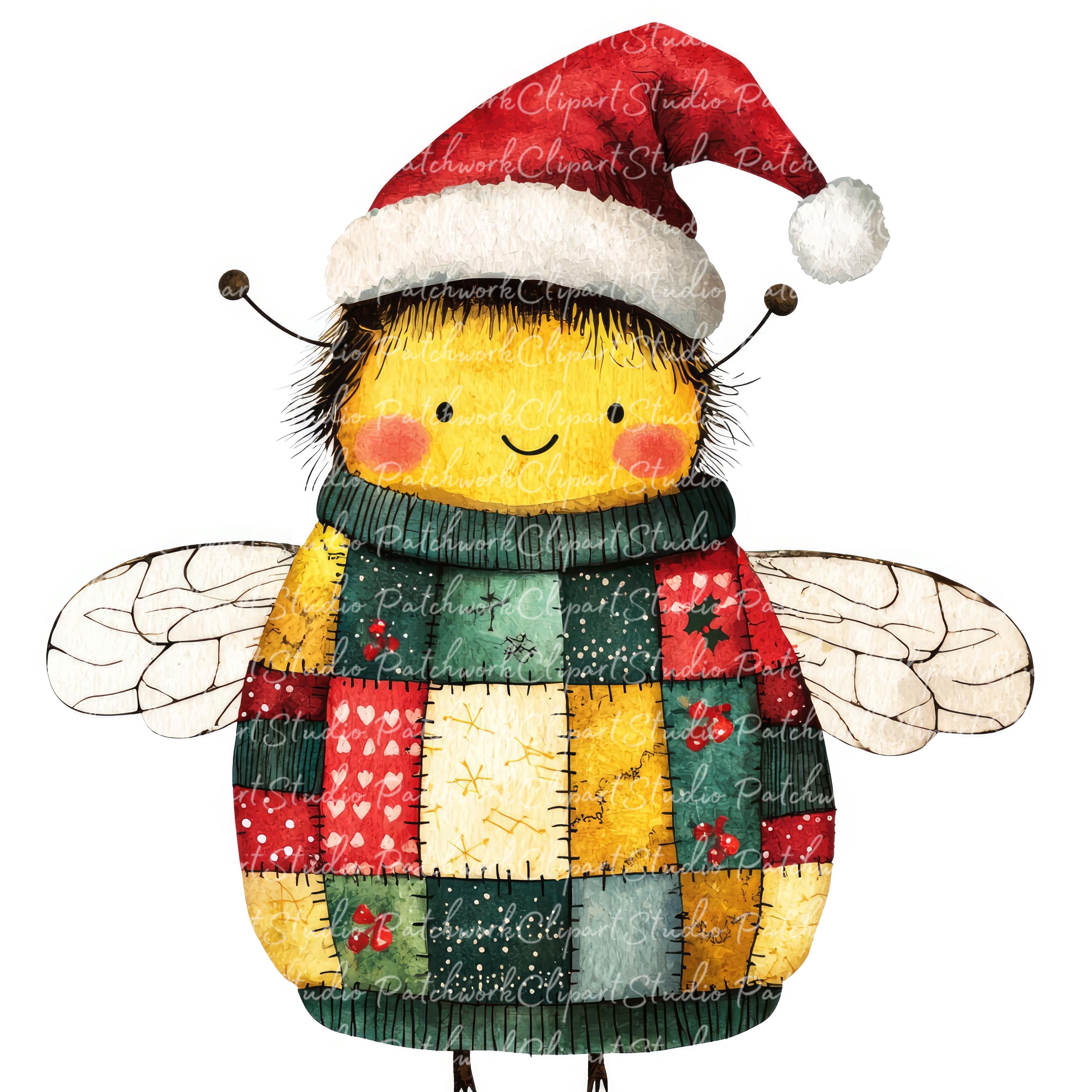 10 Christmas Bee Clipart Bundle, PNG & JPG, Printable Patchwork, XMAS ...