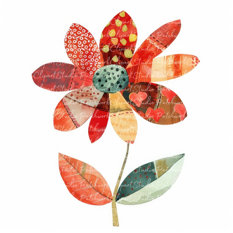 10 Red Flower Clipart Bundle, PNG & JPG, Printable Patchwork Red ...